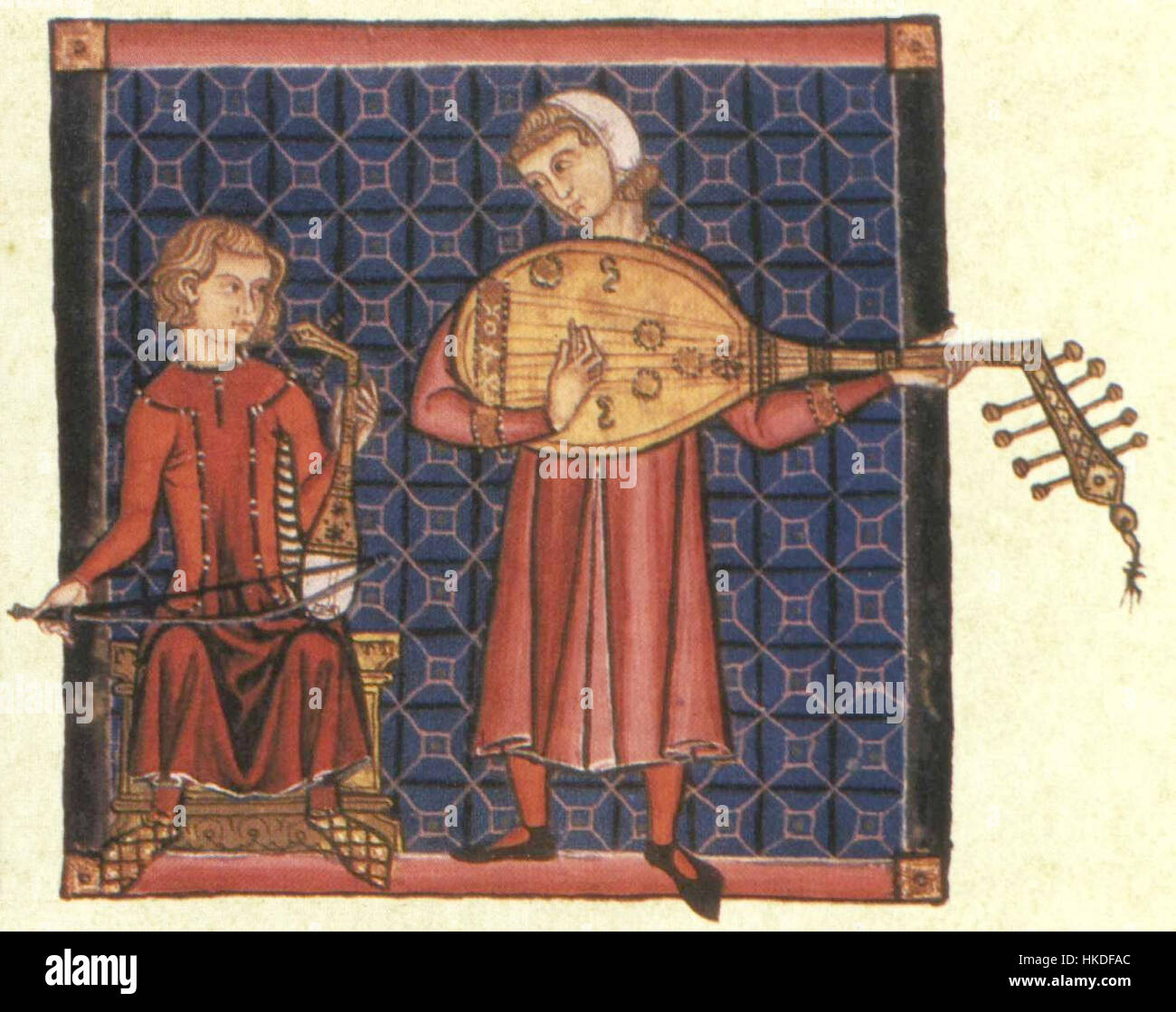 This painting features a depiction of a bowed plucked lute from the ...