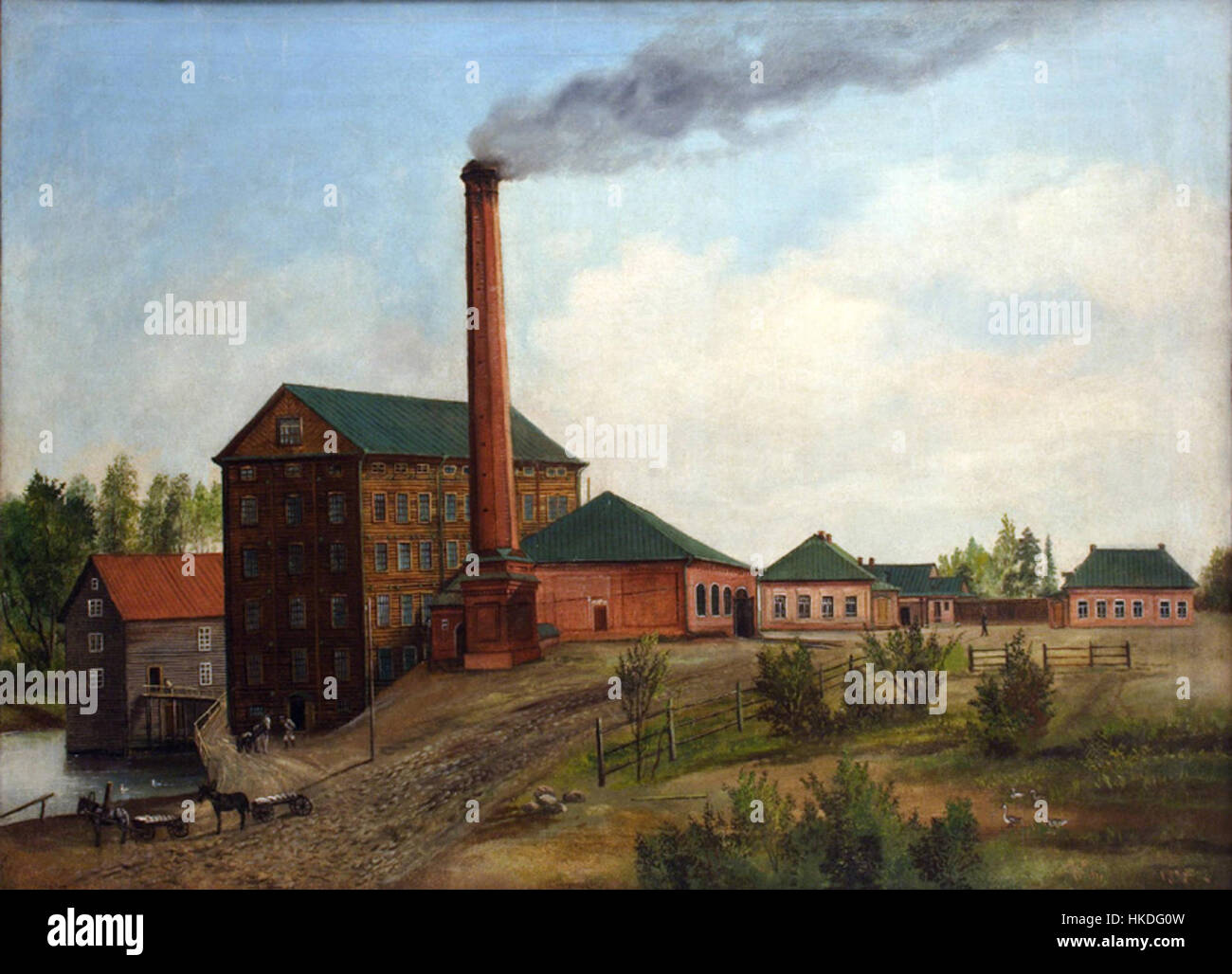 This painting depicts a steam mill in Yaroslavl, Russia, showcasing the ...