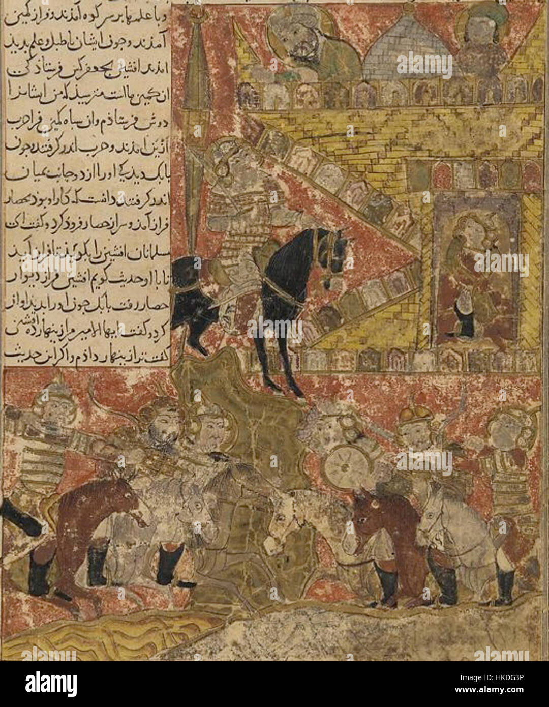 This artwork from the *Tarikh Nama* depicts the historical moment when ...