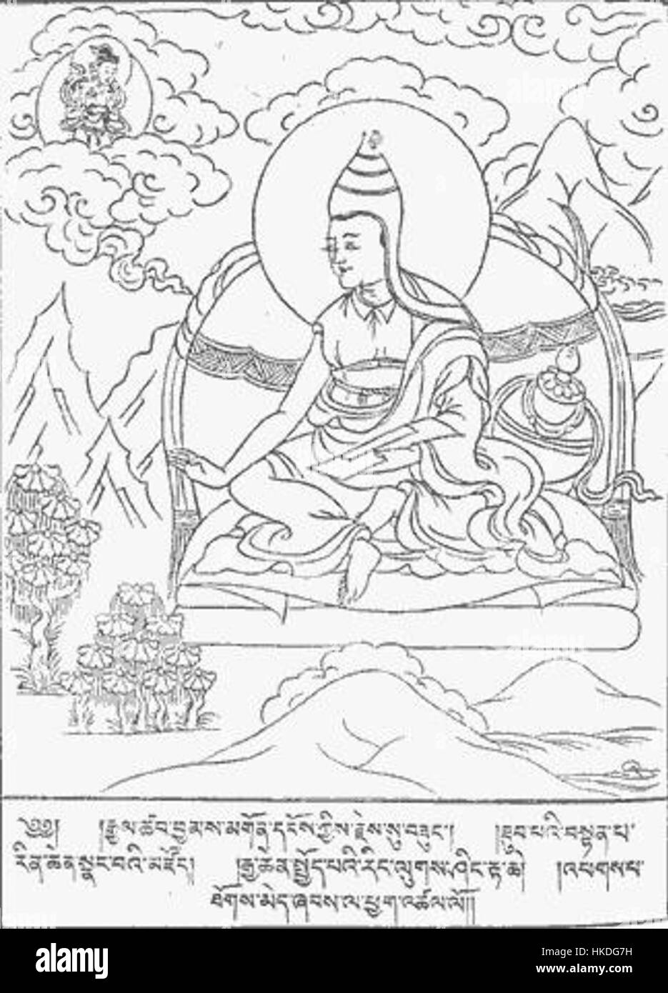 This artwork of Asanga, a revered Buddhist scholar, portrays his ...