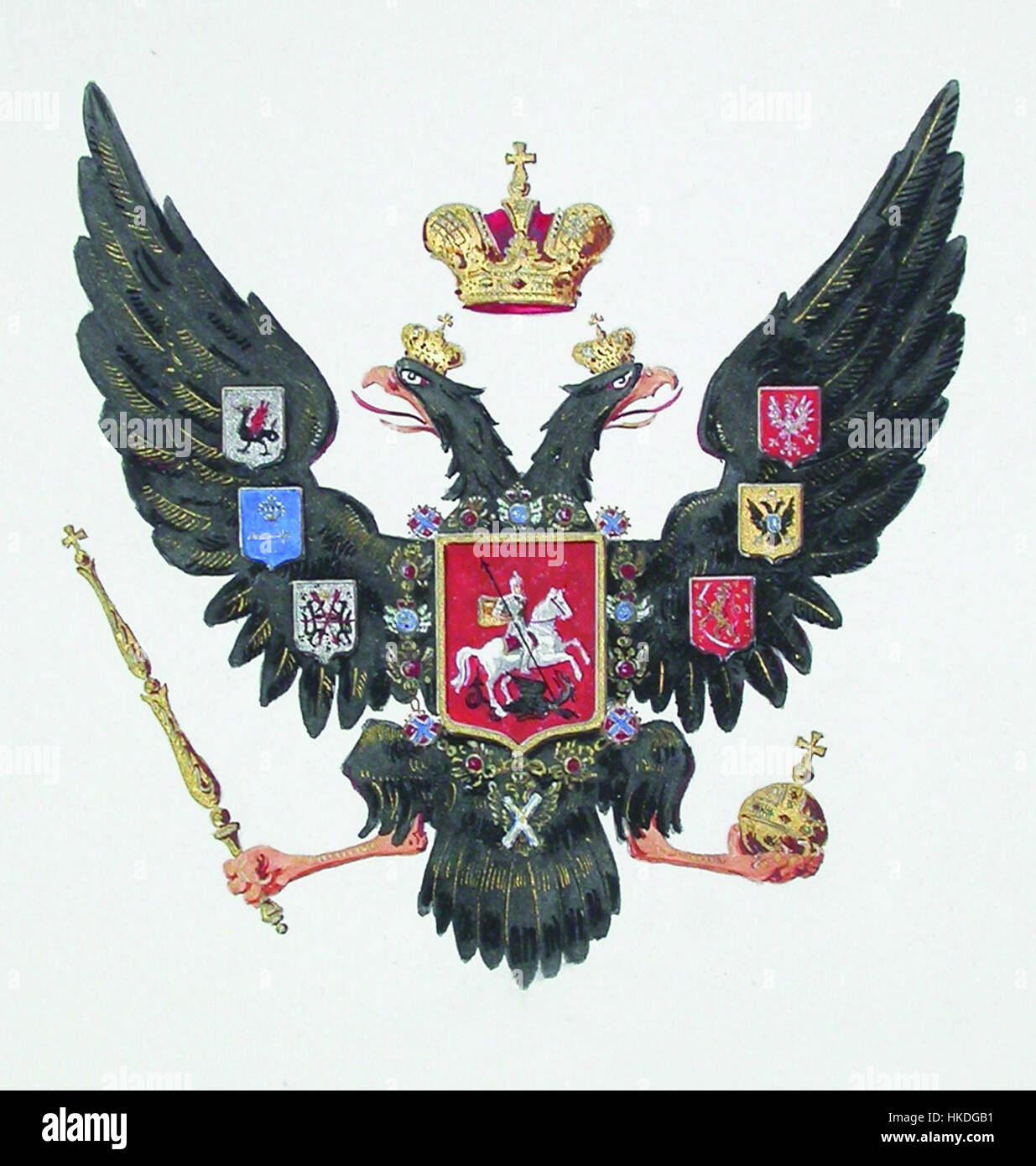 The Coat of Arms of the Russian Empire, depicted in this artwork, is a symbol of imperial power ...