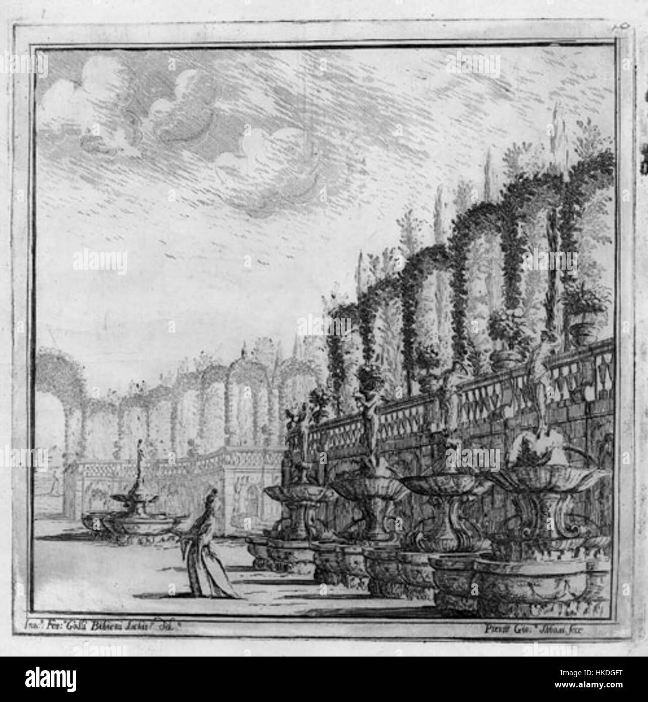 The Bibiena Stage Set Garden painting depicts an elaborate theatrical ...