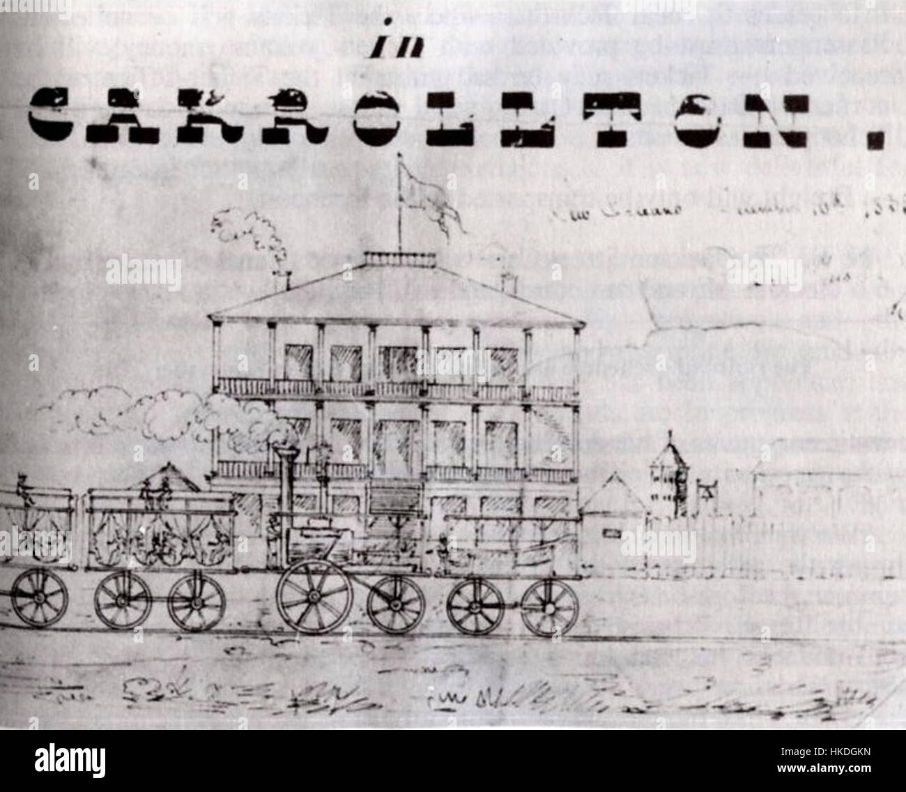 The 1835 painting 'Carrollton Train' depicts an early American railroad ...
