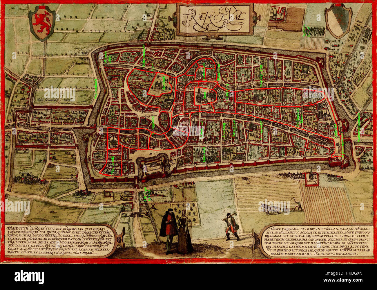 A 1572 geoglief map of Utrecht by Braun and Hogenberg, depicting the ...
