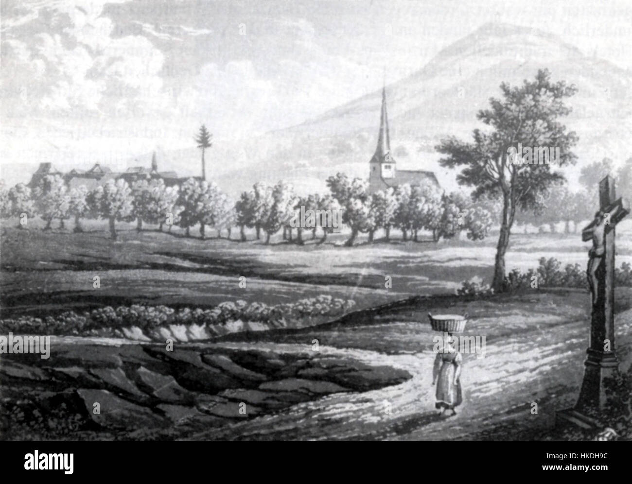 This oil painting from 1850 depicts the town of Bensheim in Germany ...