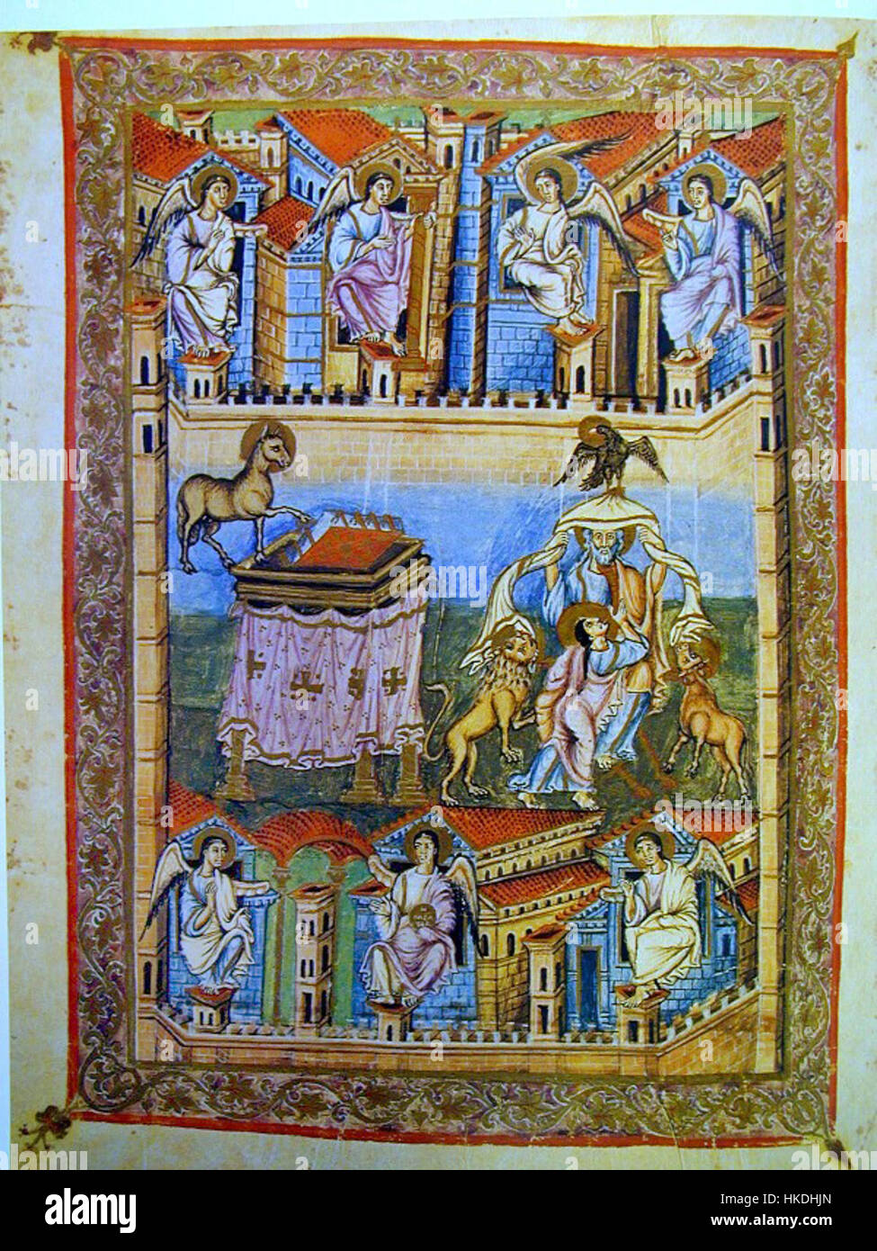 This artwork is part of a biblical manuscript, showcasing a page from ...