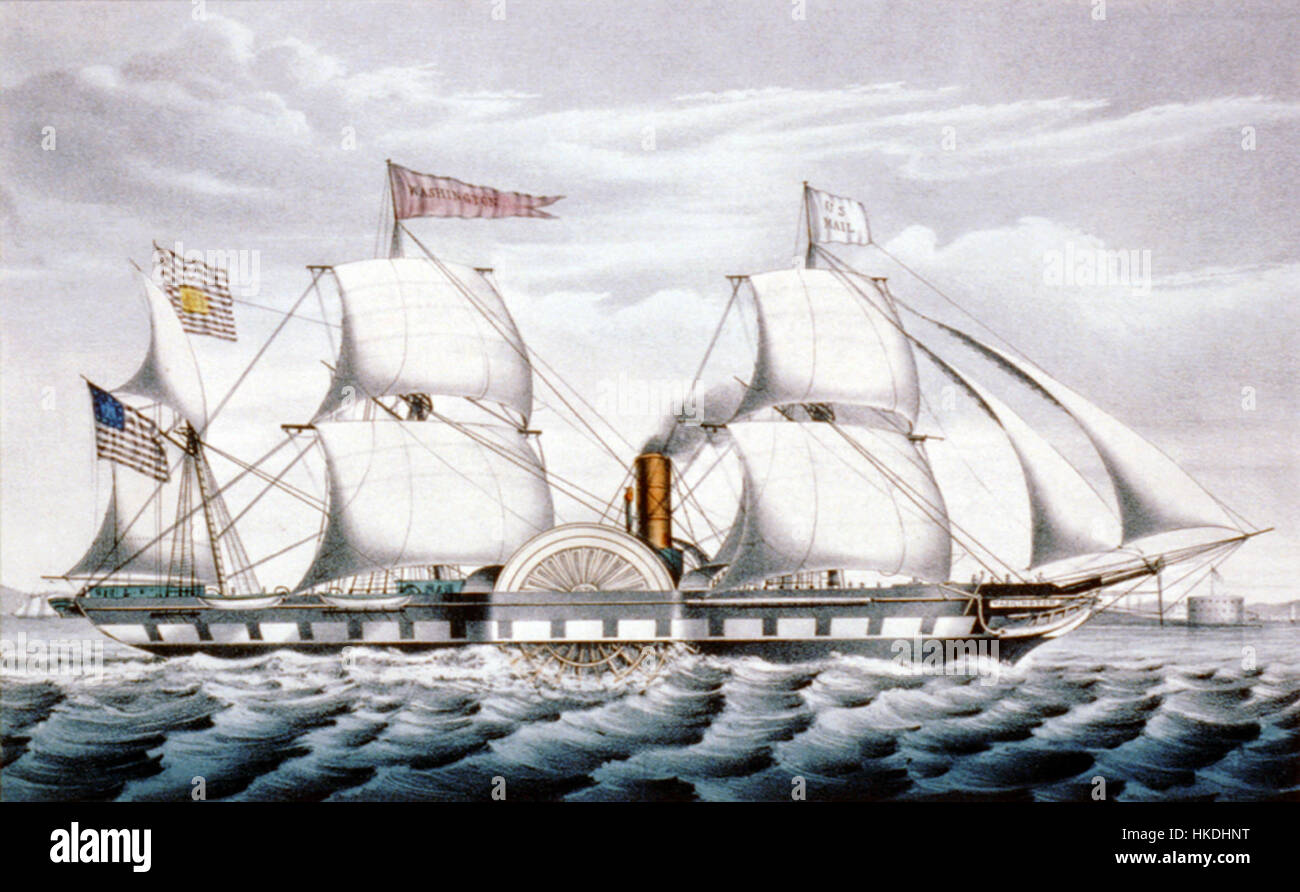 The 1847 painting of the Steamship Washington depicts the iconic steam ...