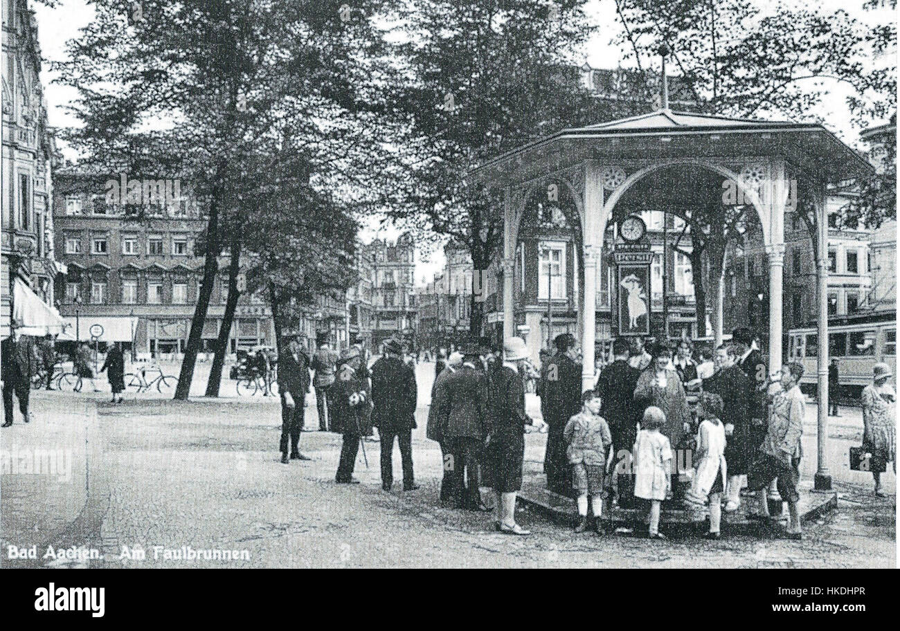 This 1932 painting captures the Aachener Trinkbrunnen, a historic ...