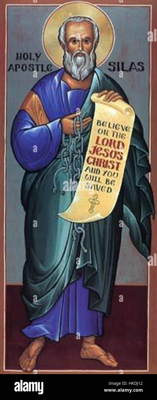 This artwork depicts Silas, the apostle, a key figure in early ...