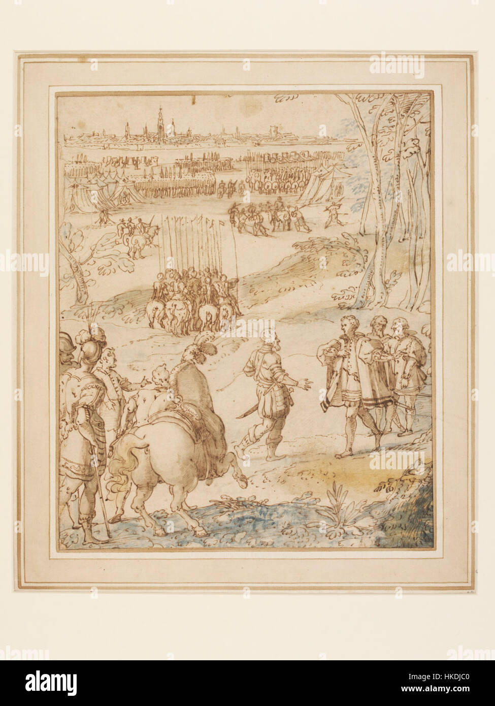 This painting depicts an army gathering to lay siege to a town ...