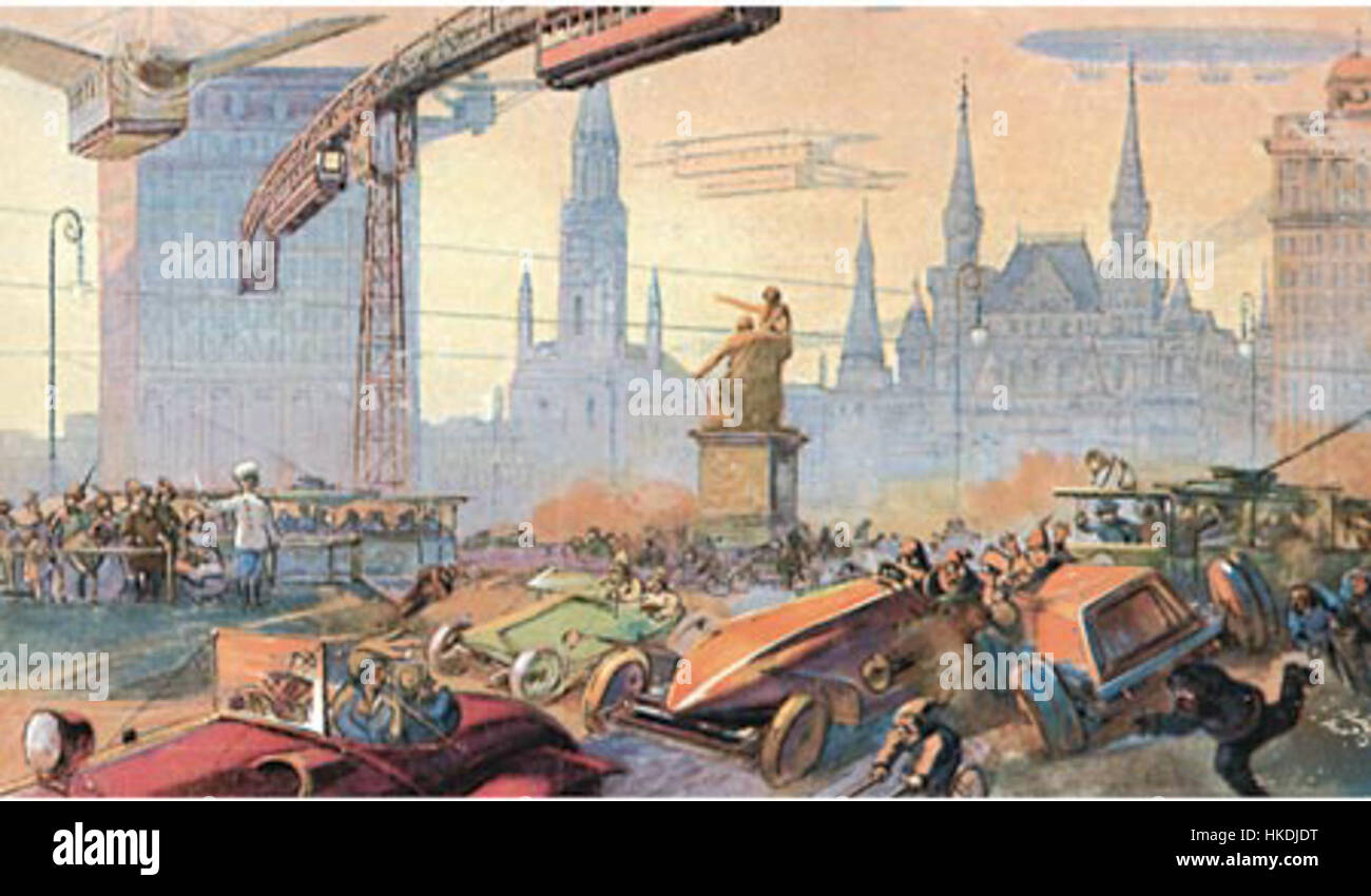 This painting, titled 'Moscow in the XXIII Century', portrays a ...