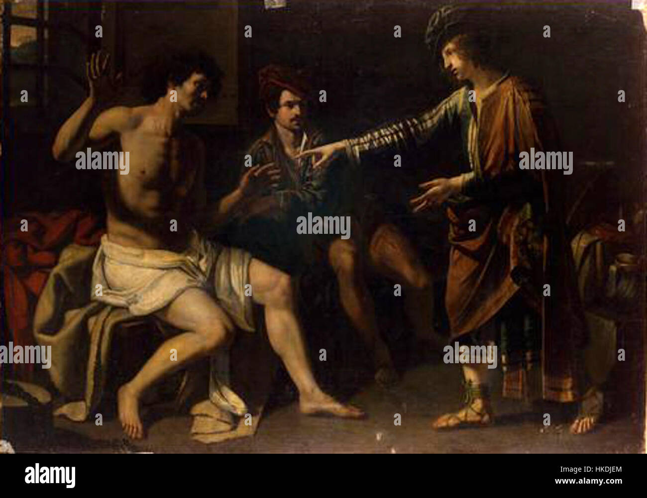 This artwork, attributed to the Caravaggisti, follows the distinct ...