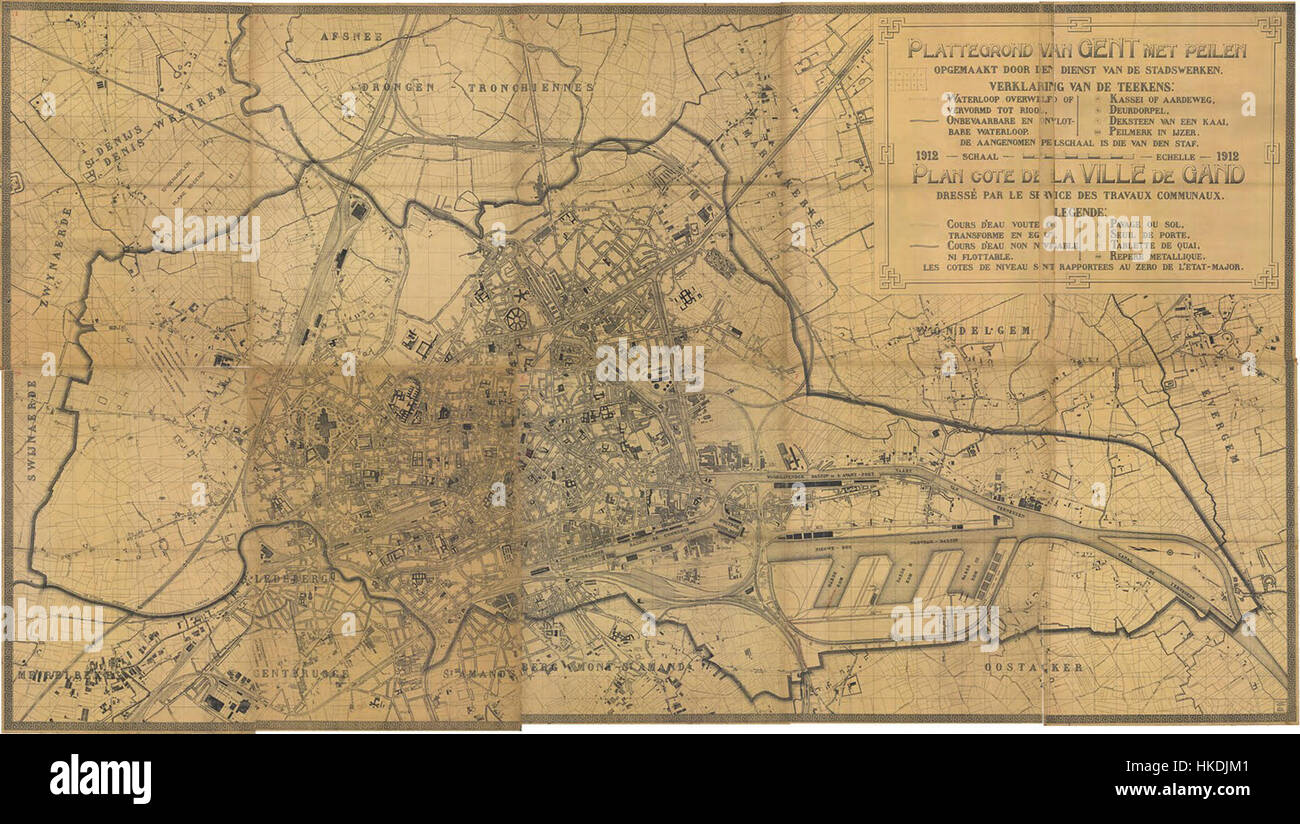 This 1912 map of Ghent shows detailed topographical levels and urban ...