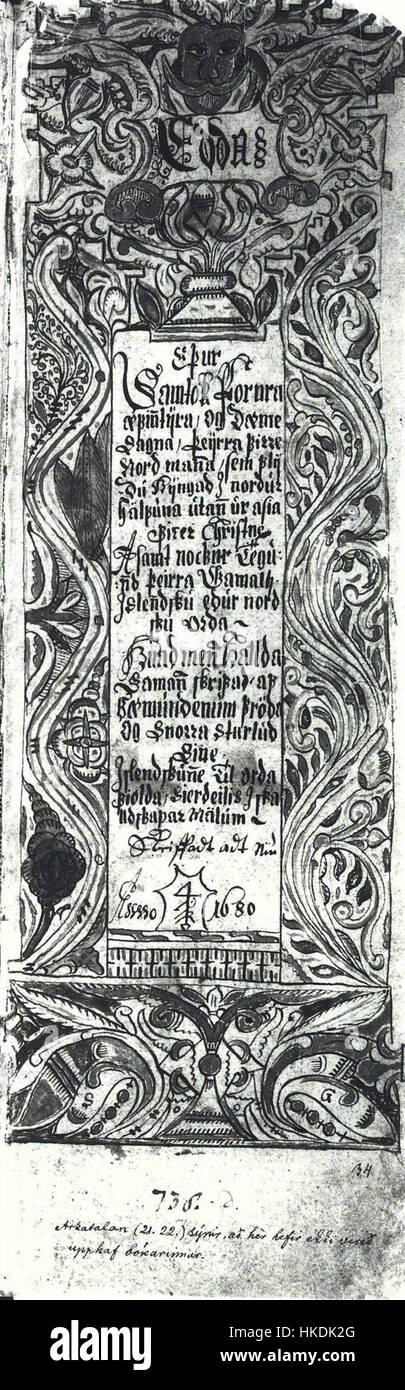 This manuscript page from AM 738, a medieval text, features a black-and ...