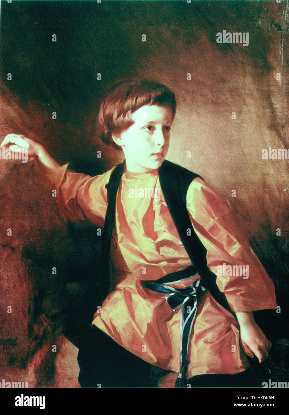 A painting by I. Makarov depicting a boy in an orange shirt, created in ...