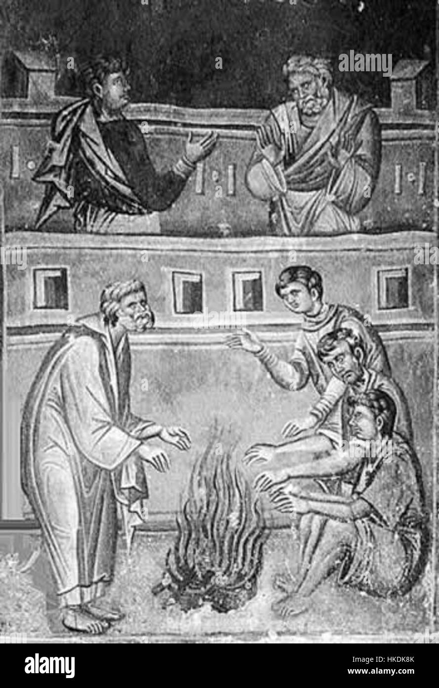 This painting illustrates the biblical moment of Peter's denial, set ...