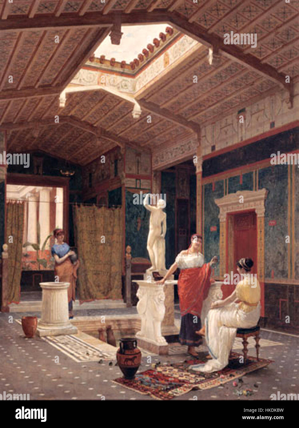 This painting or artwork showcases an interior view of an atrium ...