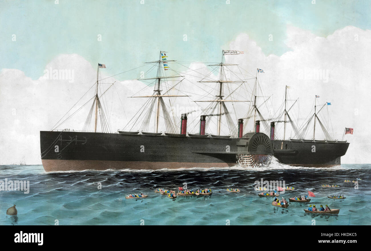 This painting depicts the RMS Great Eastern, showcasing the iconic ship ...