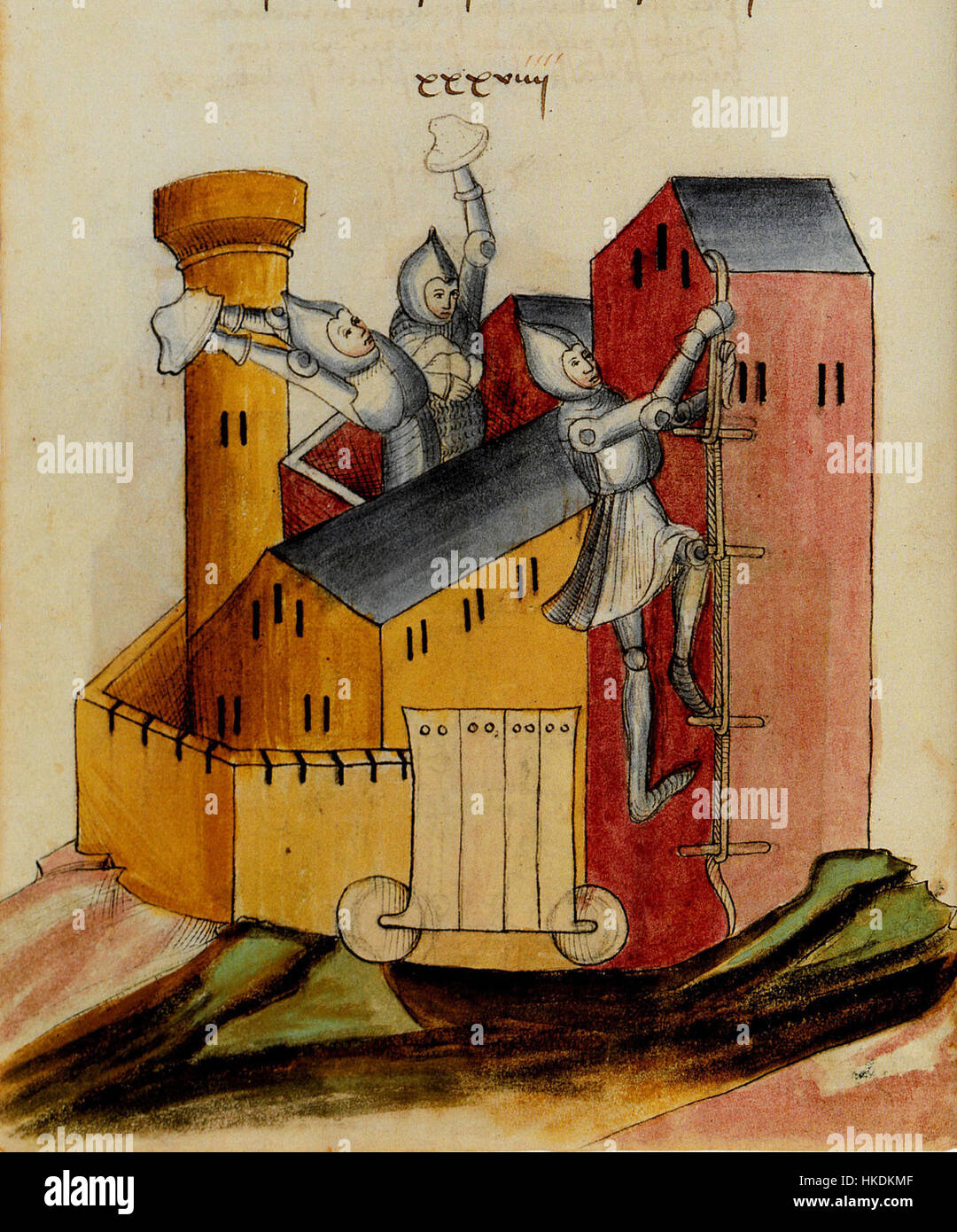 This detailed illustration from Konrad Kyeser's 'Bellifortis,' a ...