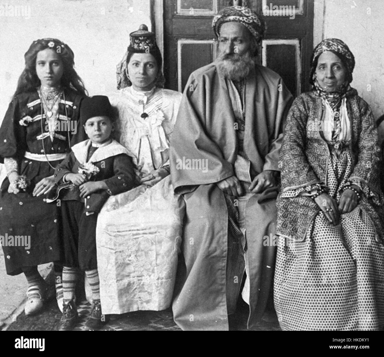 This photograph from 1910 shows the family of Iraqi Chief Rabbi Hakham ...
