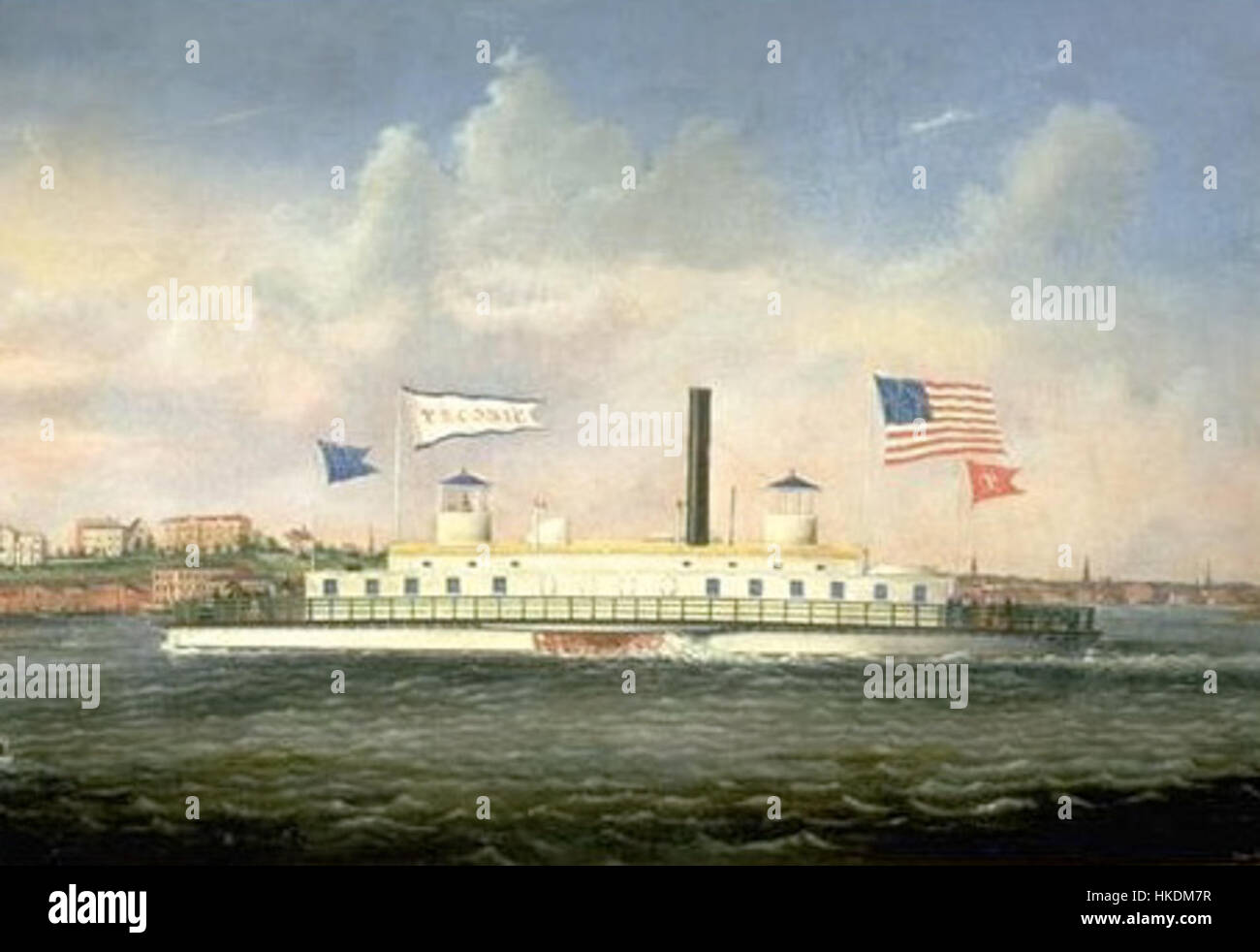 This artwork by J.B. Smith depicts the steam ferry 'Peconic,' capturing ...