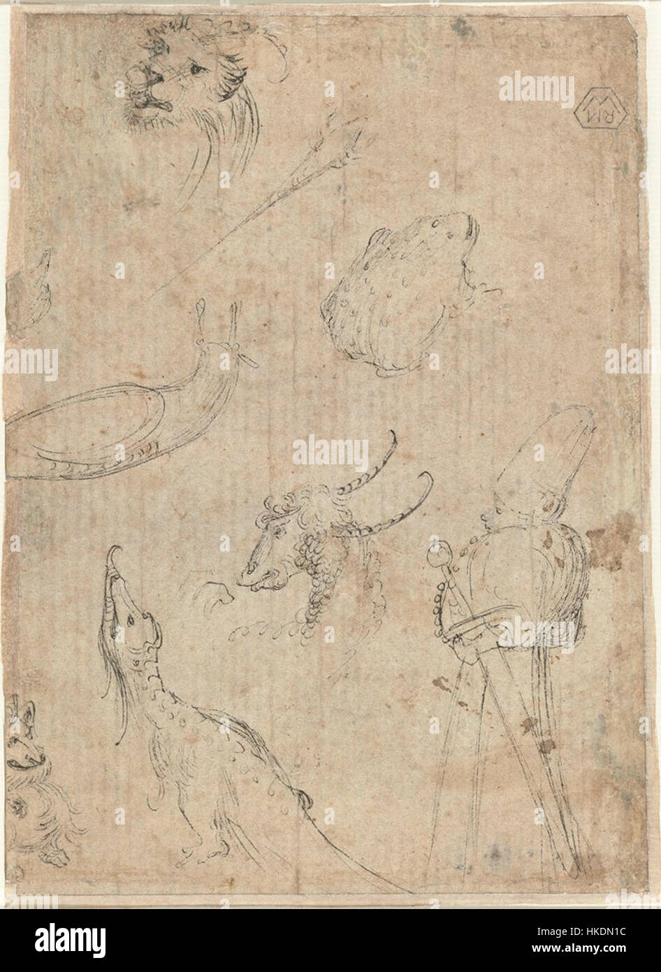 This 14th-century manuscript sheet features various mythical creatures ...