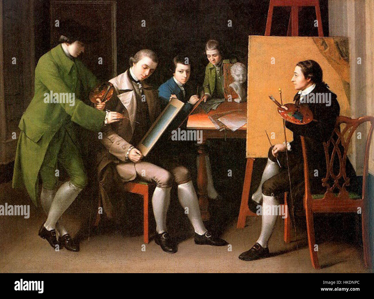 This painting represents an American school scene, likely from the 19th ...