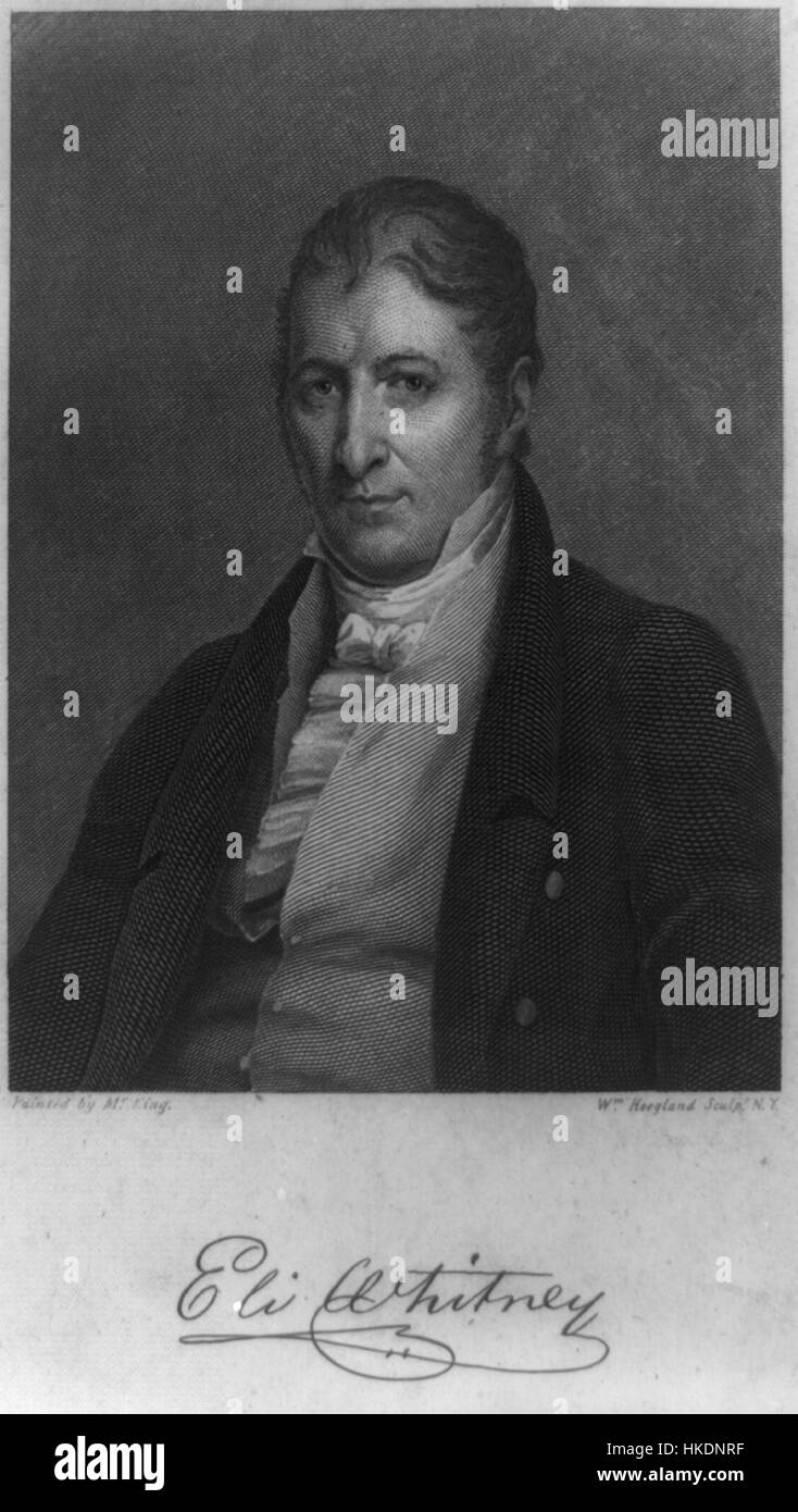 An engraving of Eli Whitney from the 1820s, created by W. Hoogland ...