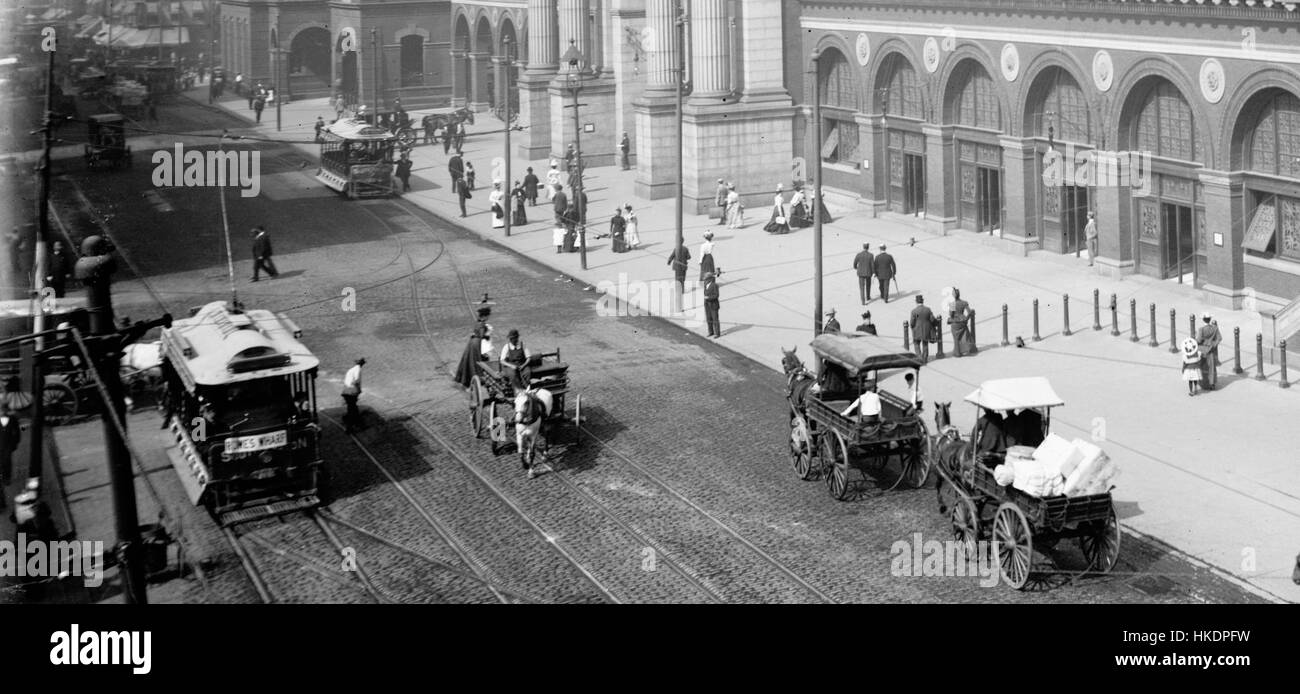 This photograph captures a detailed view of Boston’s Union Station in ...