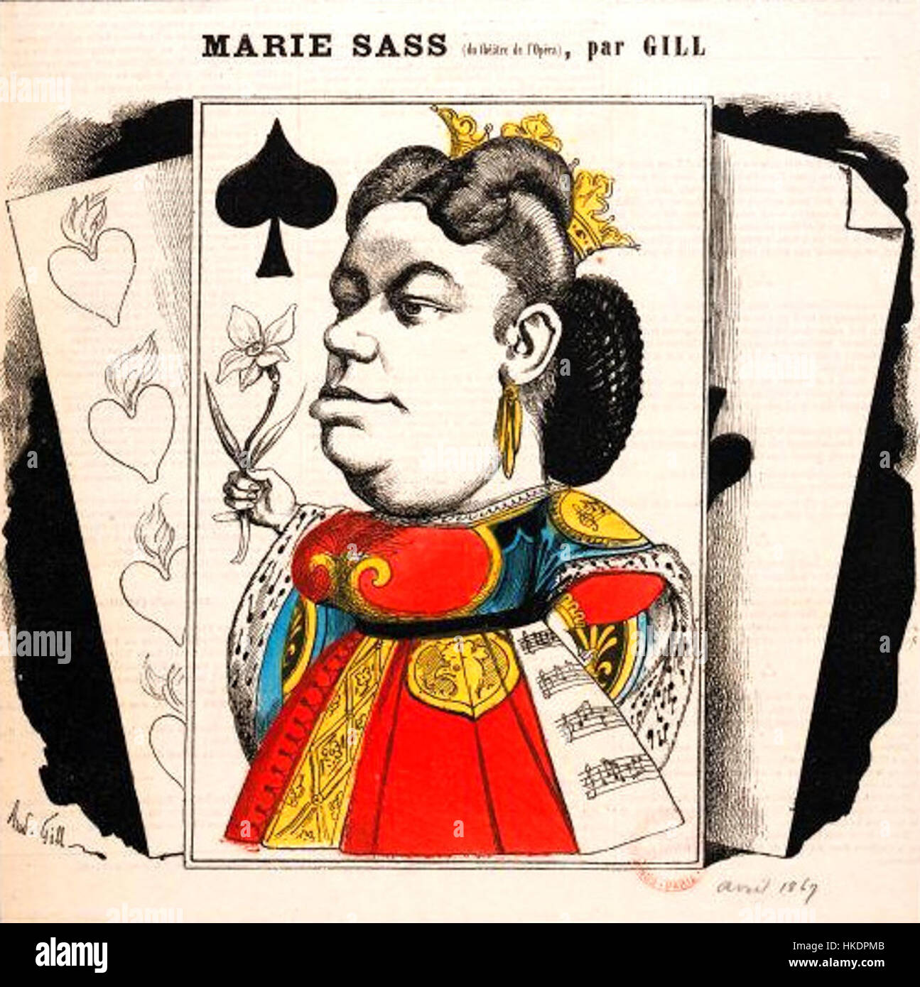 A cartoon-style painting of Marie Sass as Elisabeth in Don Carlos ...