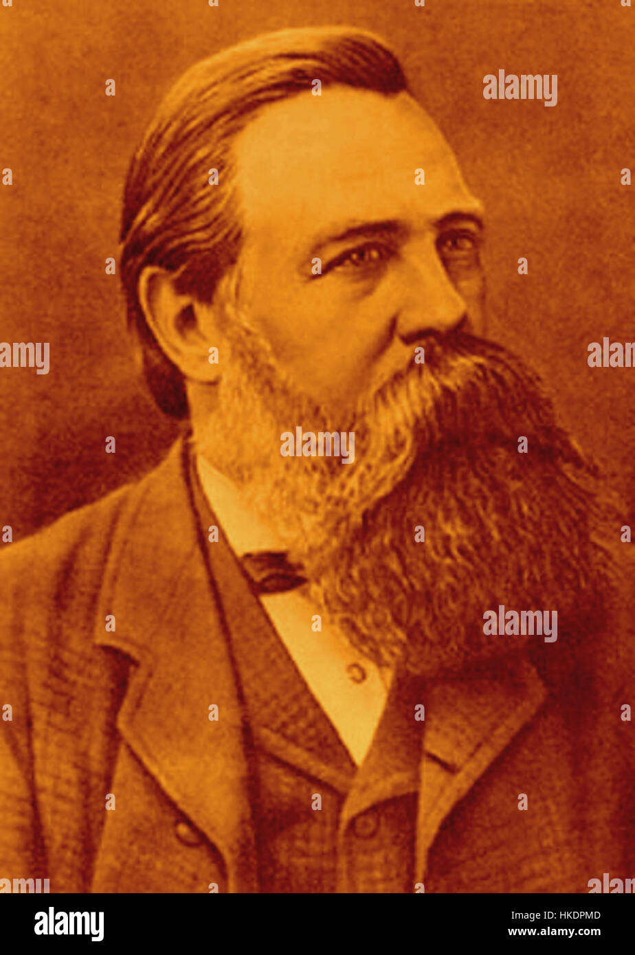 A portrait of Friedrich Engels, co-founder of Marxist theory, is ...