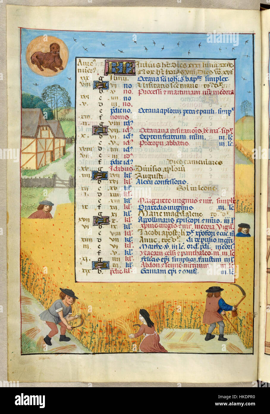 The calendar page for July from manuscript Additional 18851, f. 4v ...