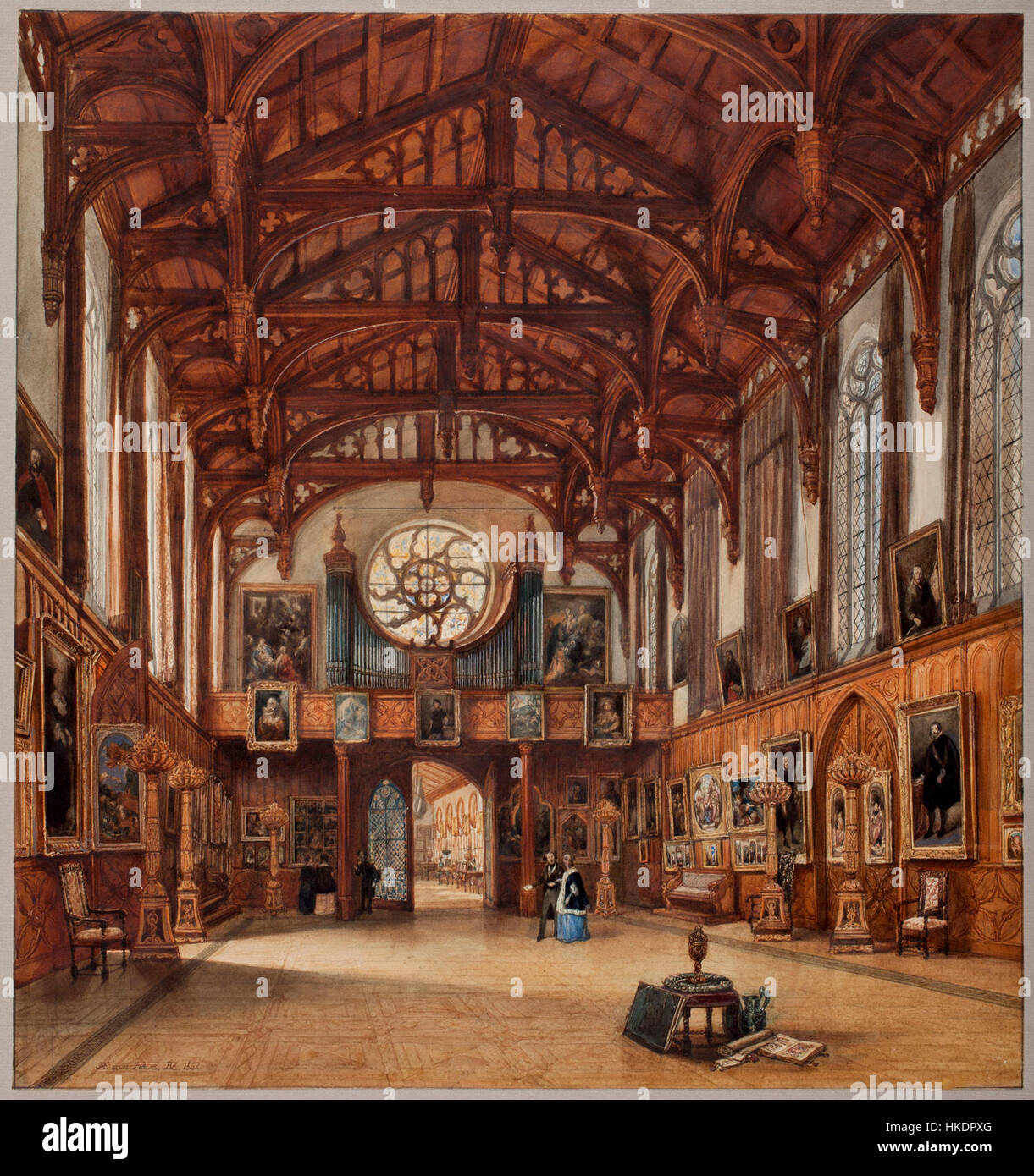 This watercolor from 1842 depicts the Gothic Hall, showcasing intricate ...