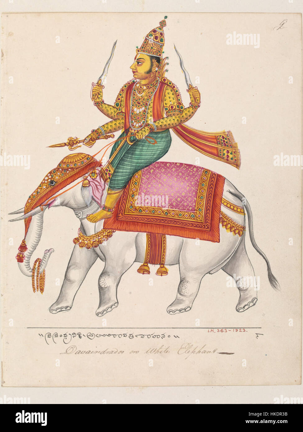 A painting from Tiruchchirappalli, India, depicting the Hindu god Indra ...