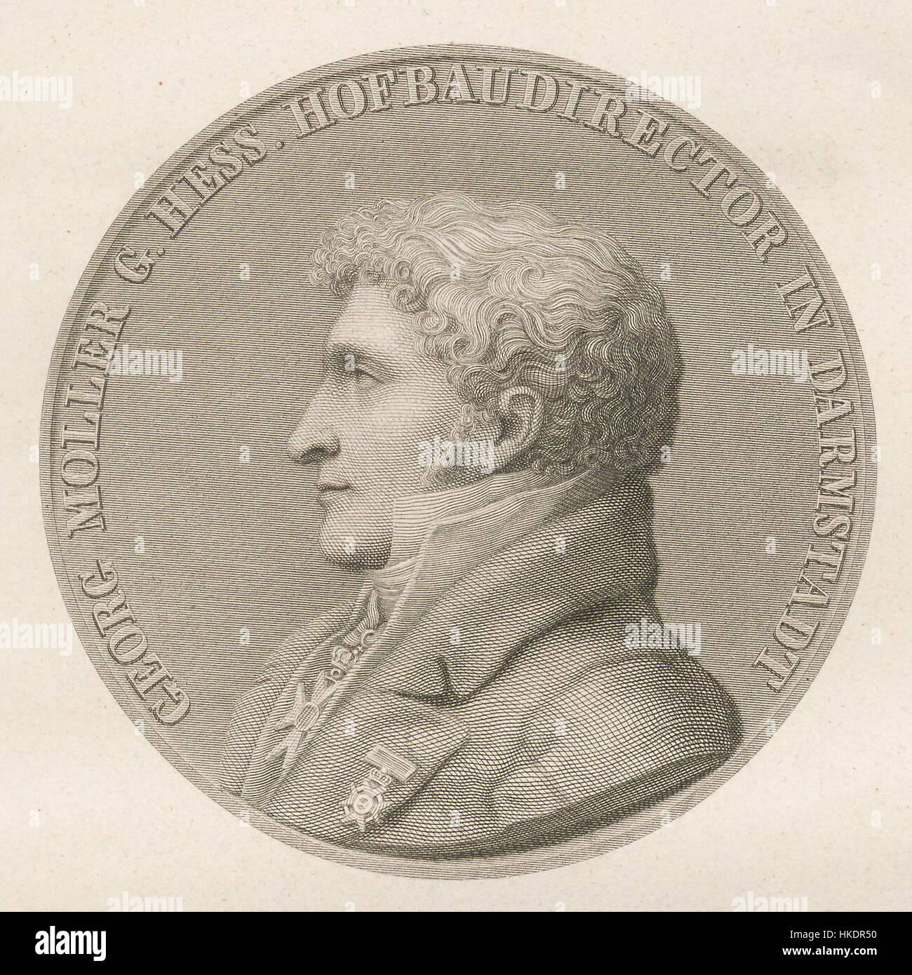 A circular portrait of Georg Moller, an 18th-century German artist ...
