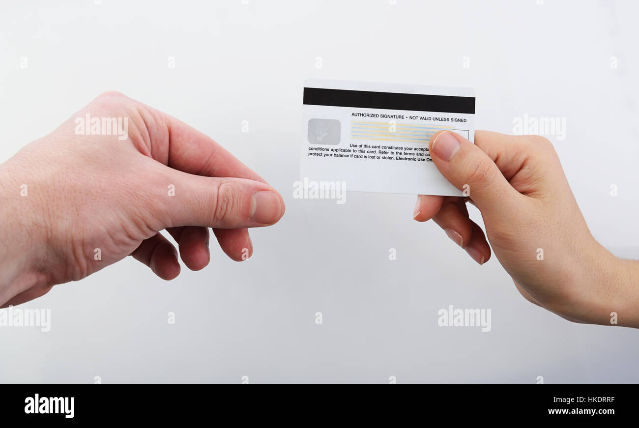 Buying with credit card on white background Stock Photo - Alamy