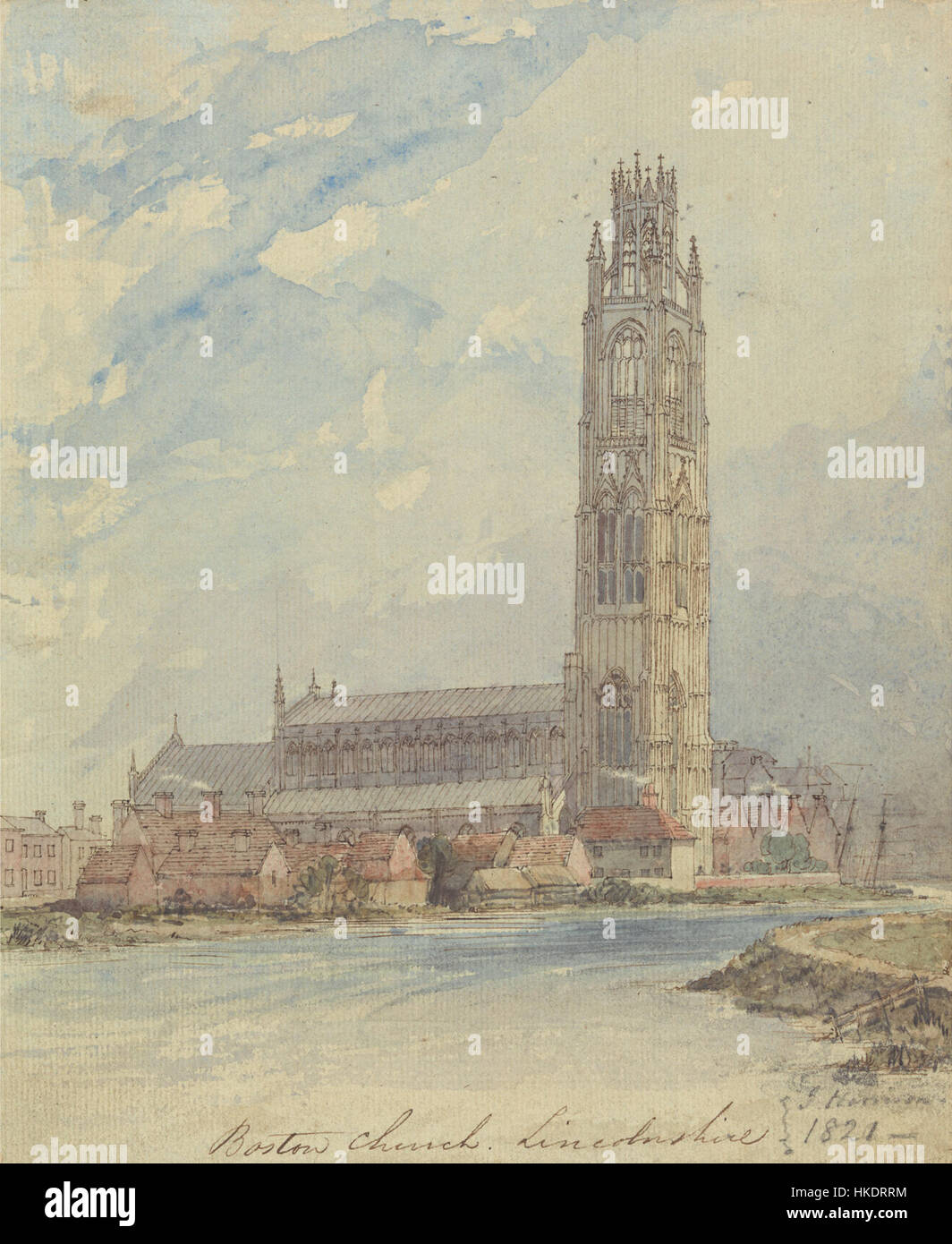 'Boston Church, Lincolnshire' by James Harrison is a detailed oil ...