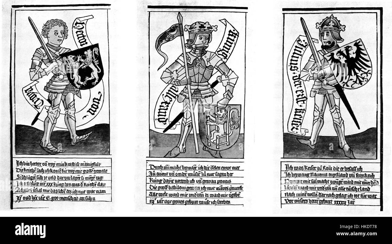 A depiction of three of the Nine Heroes, legendary figures in European ...