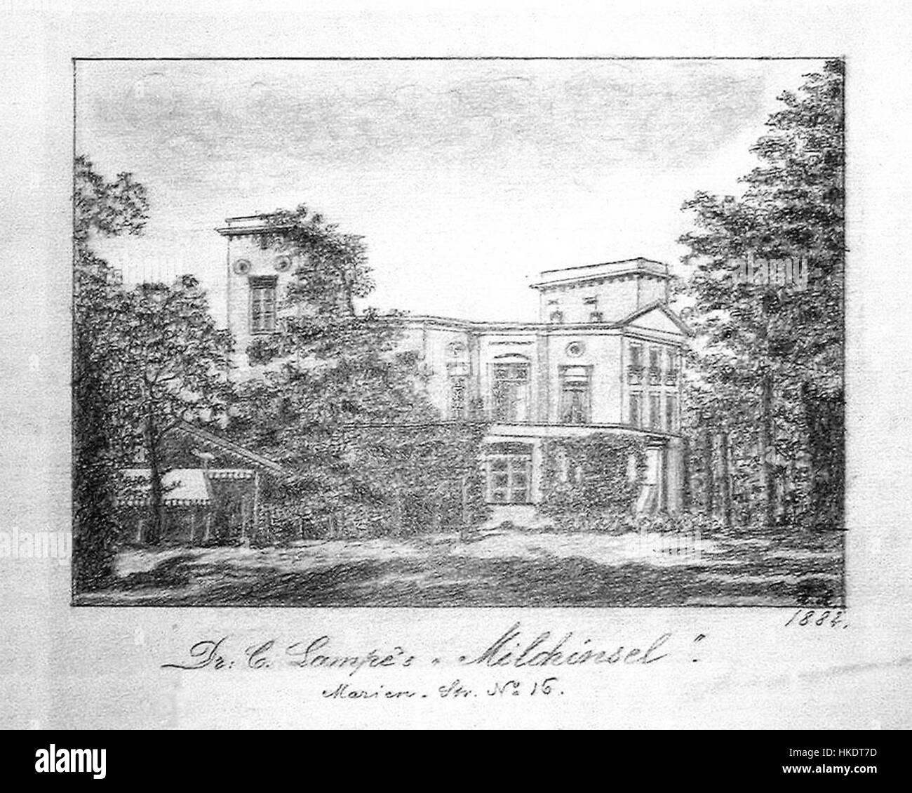The painting titled Leipzig Marienstrasse 16 captures a historical view ...