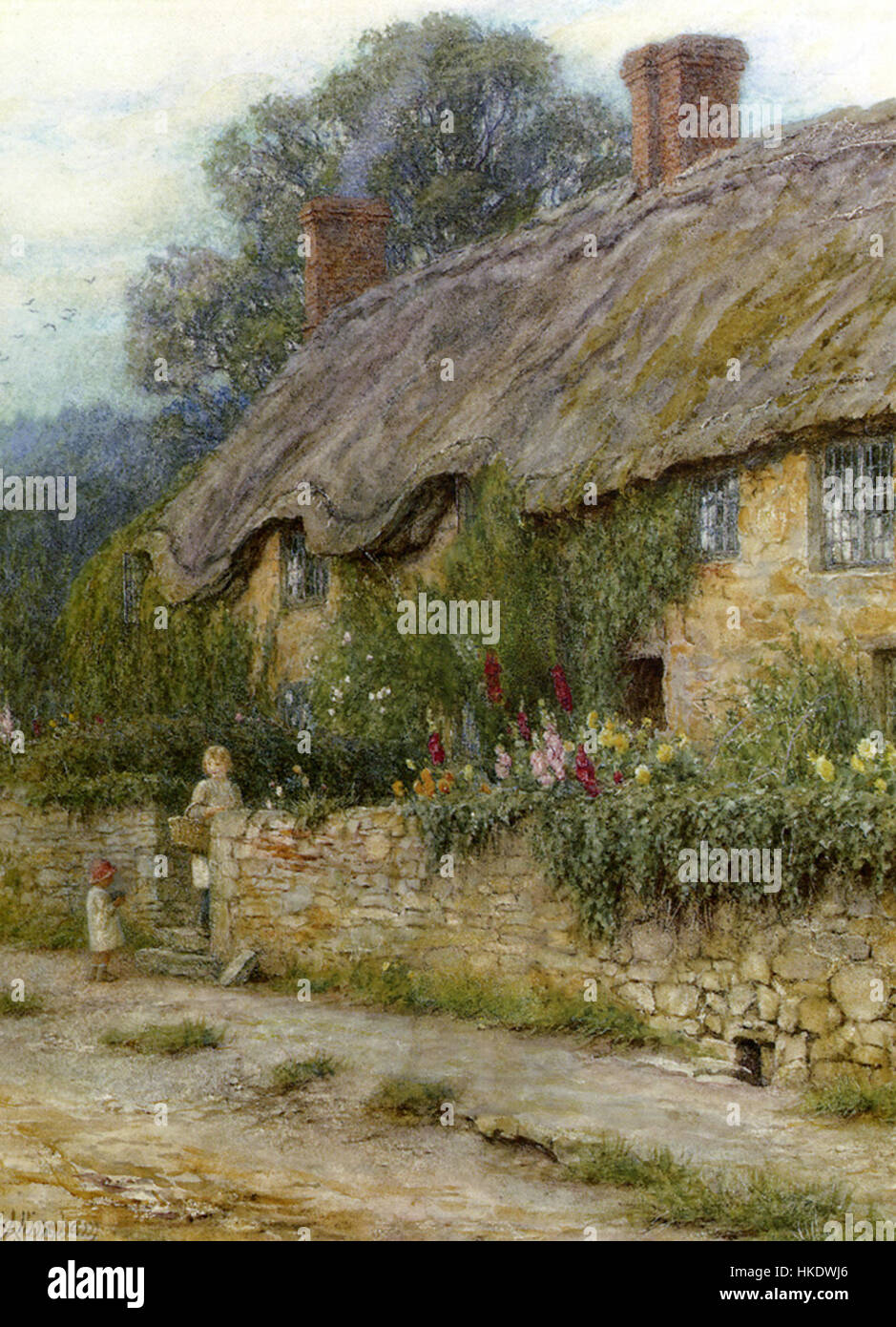 A painting by Helen Allingham titled 'A Mother and Child Entering a ...
