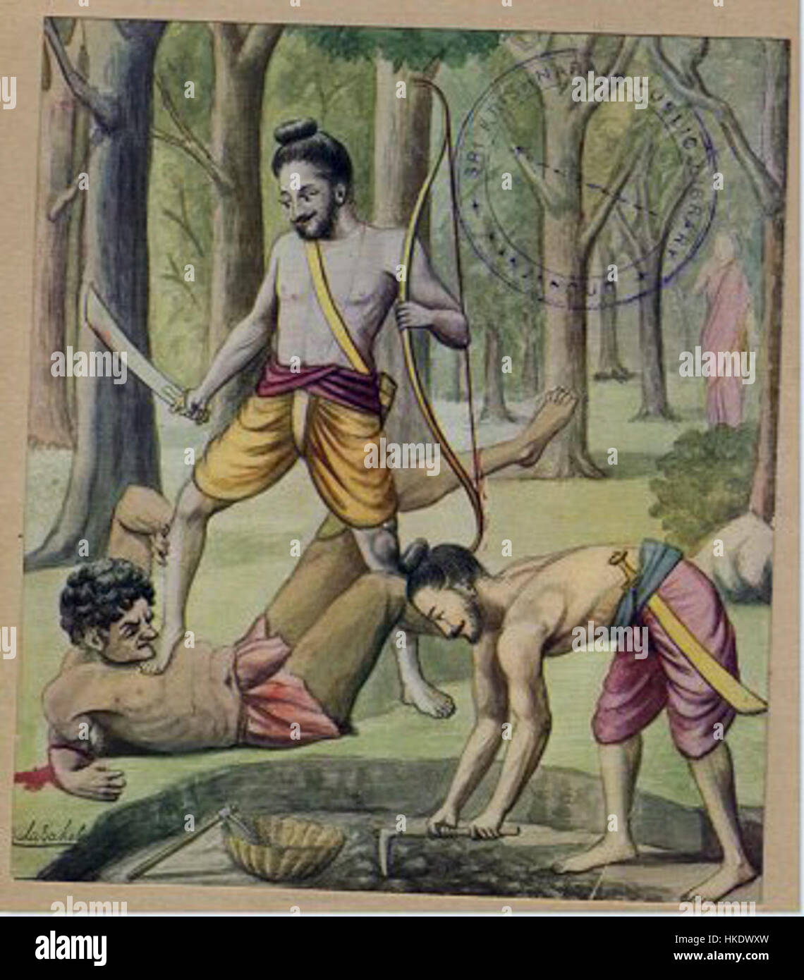 This painting illustrates the moment of the killing of the demon ...