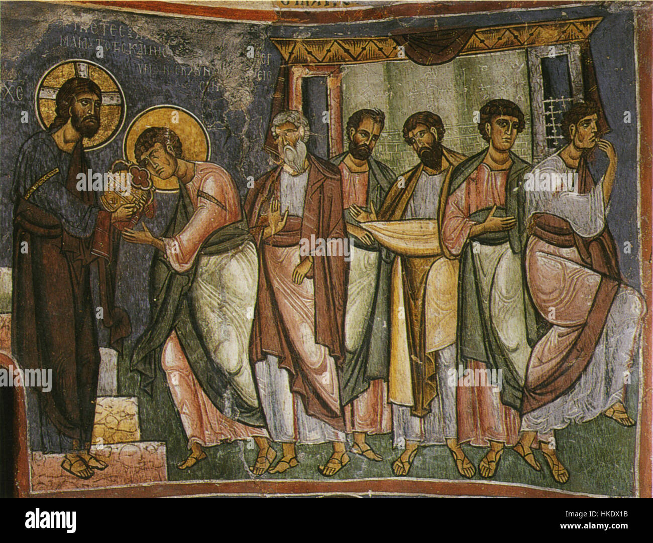This painting depicts a religious scene from the Byzantine era ...
