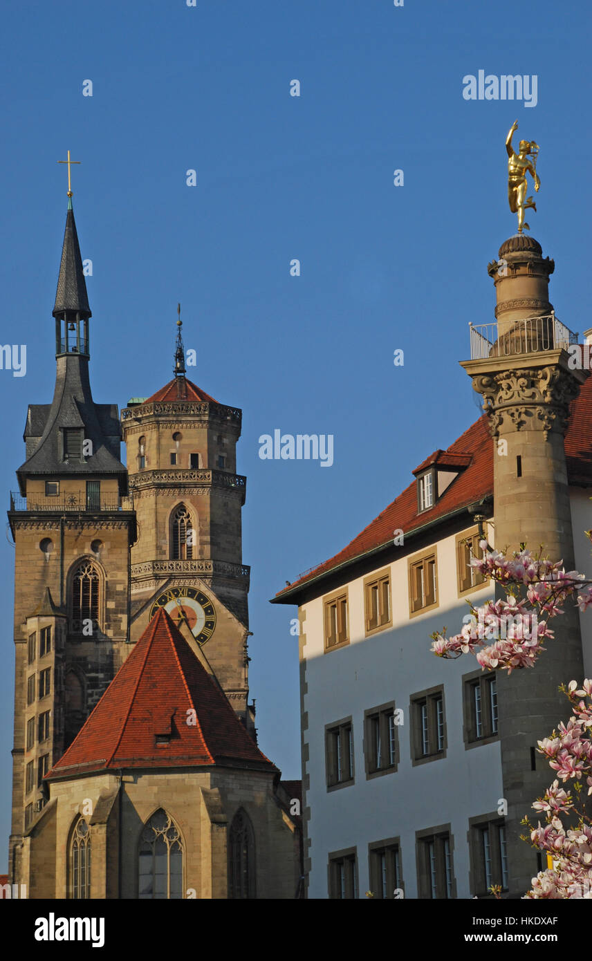 Towers of Collegiate Church and Mercury column Stuttgart Baden ...