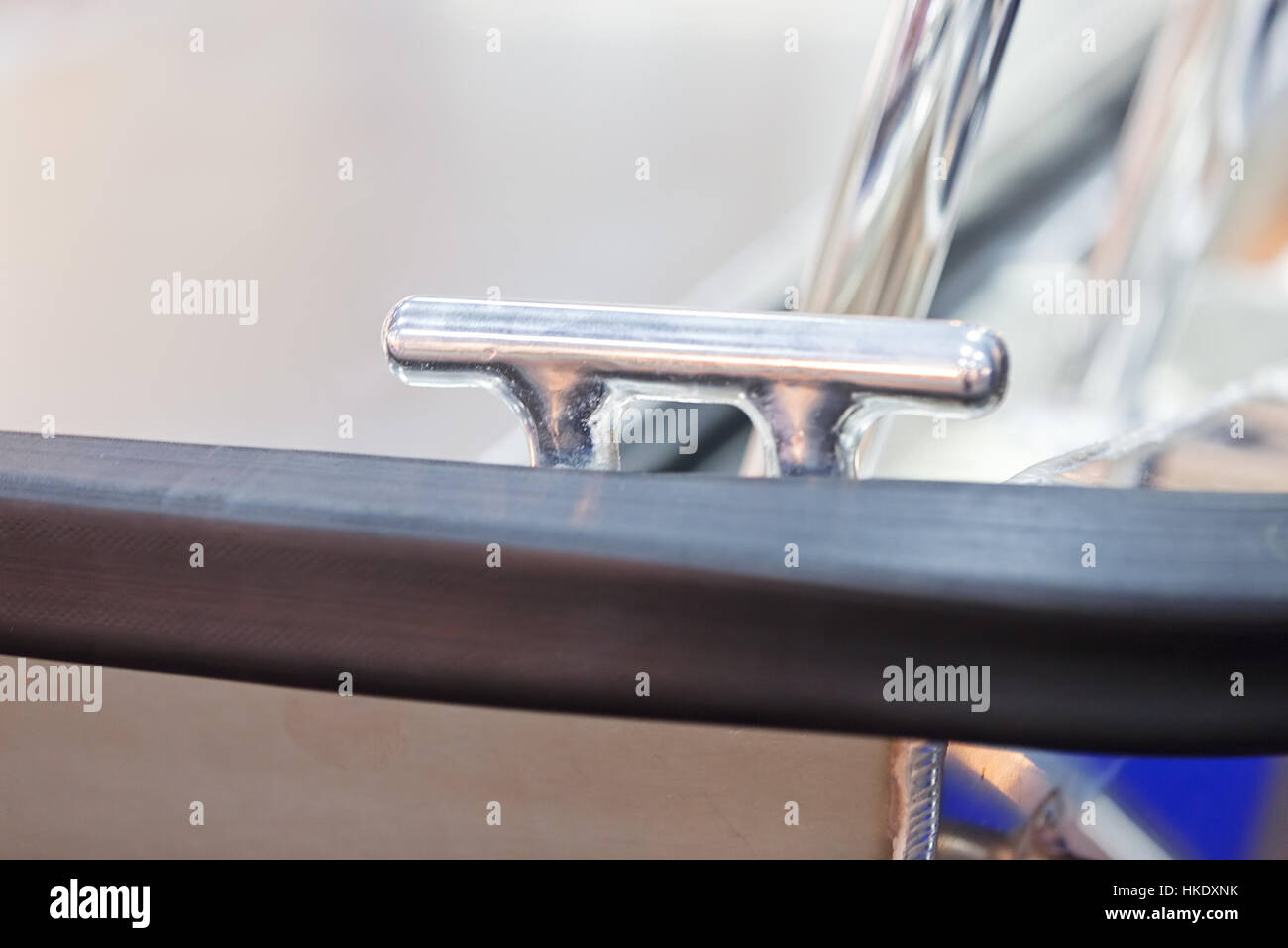 metal parts of the boat at the Boat Show, note shallow depth of field ...