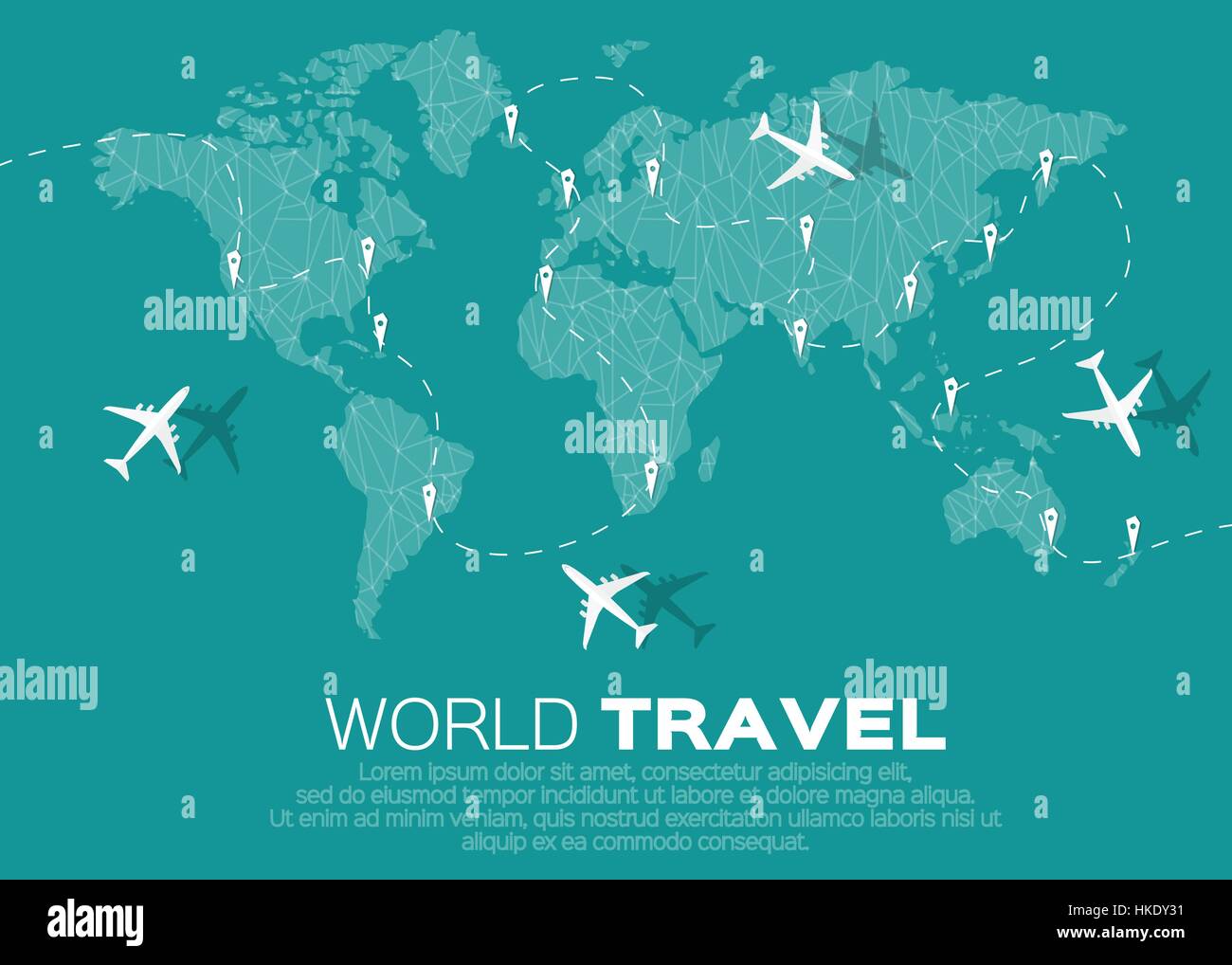 Travel World map background in polygonal style with top view airplane ...