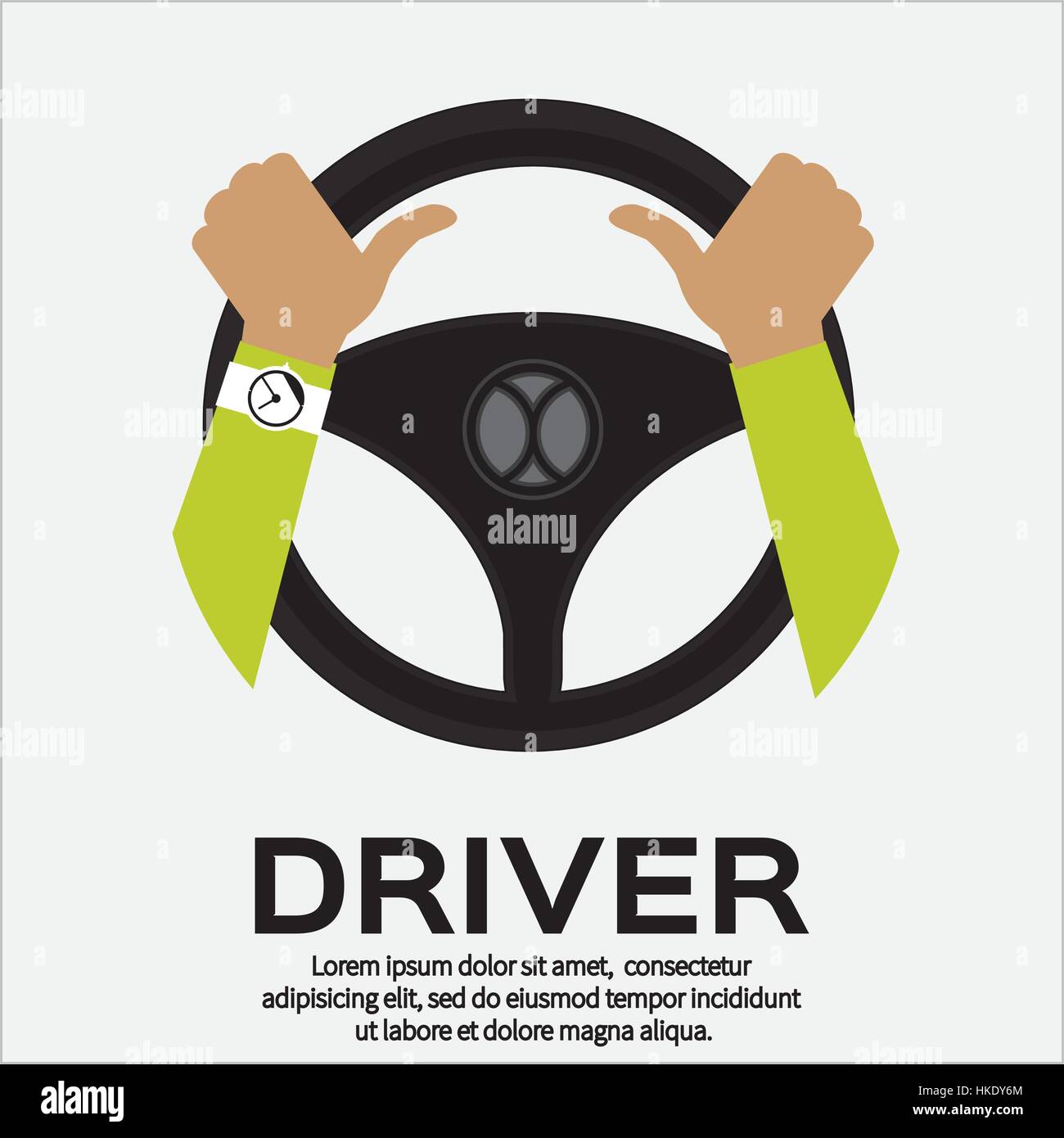 Driver design element with hands holding steering wheel. Vector ...
