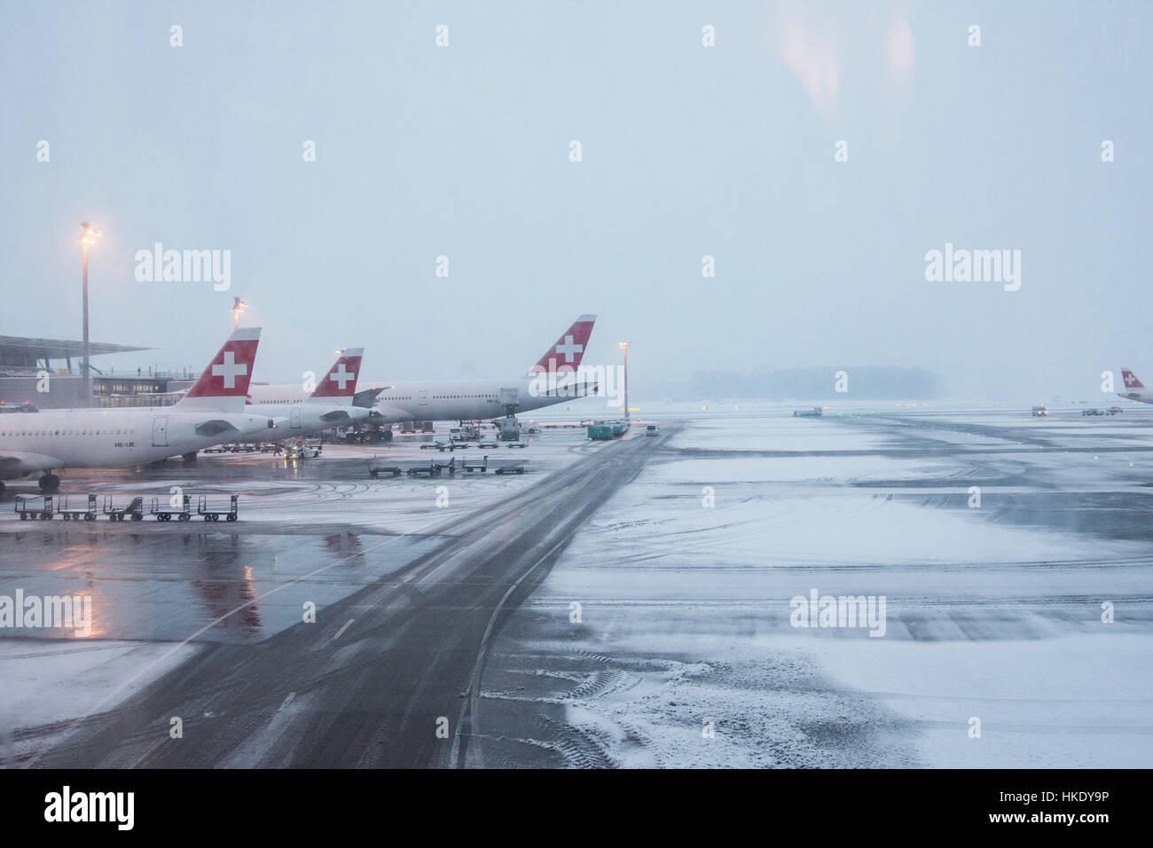 The snow in Zurich International airport Stock Photo - Alamy