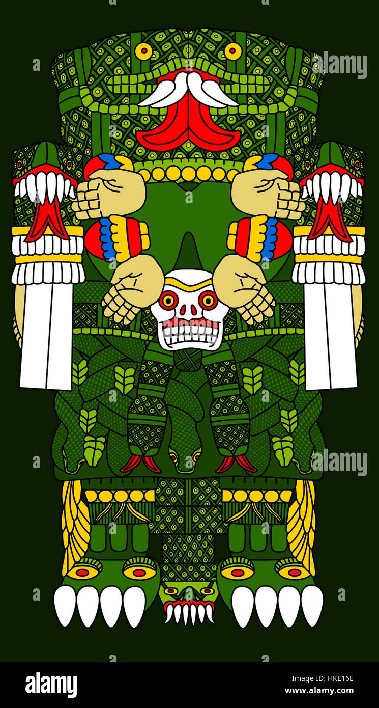 This vector artwork depicts Coatlicue, the Aztec goddess of earth, life ...