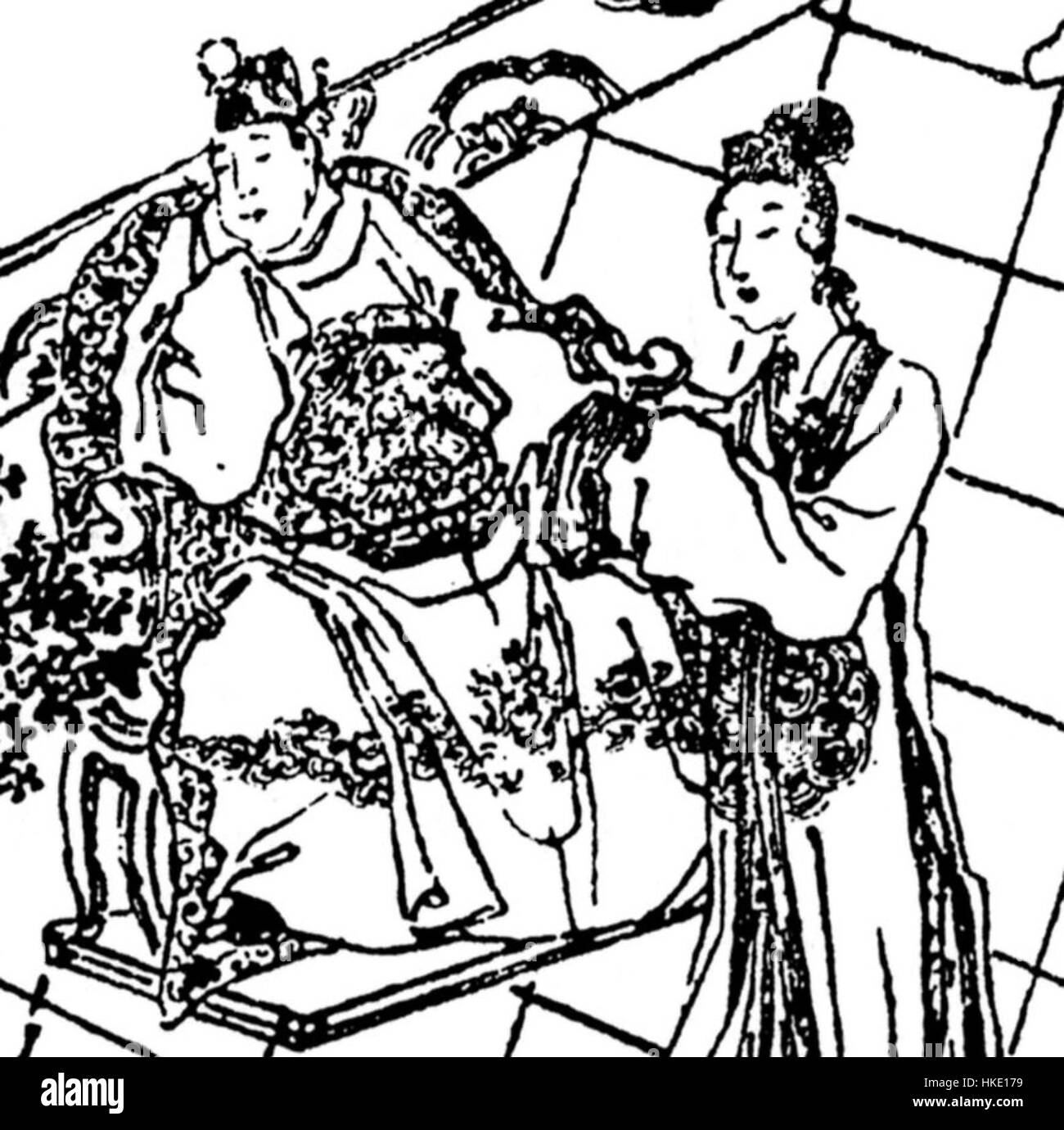This traditional artwork depicts Emperor Xian of the Han Dynasty and ...