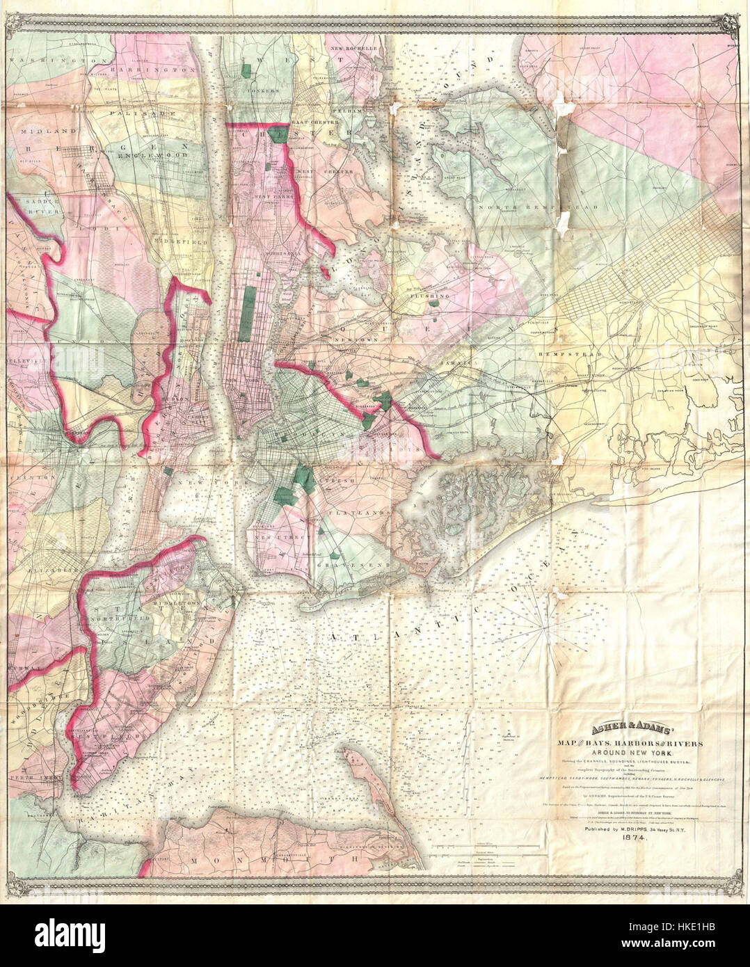 This 1874 map by Dripps illustrates the geographical features of New ...